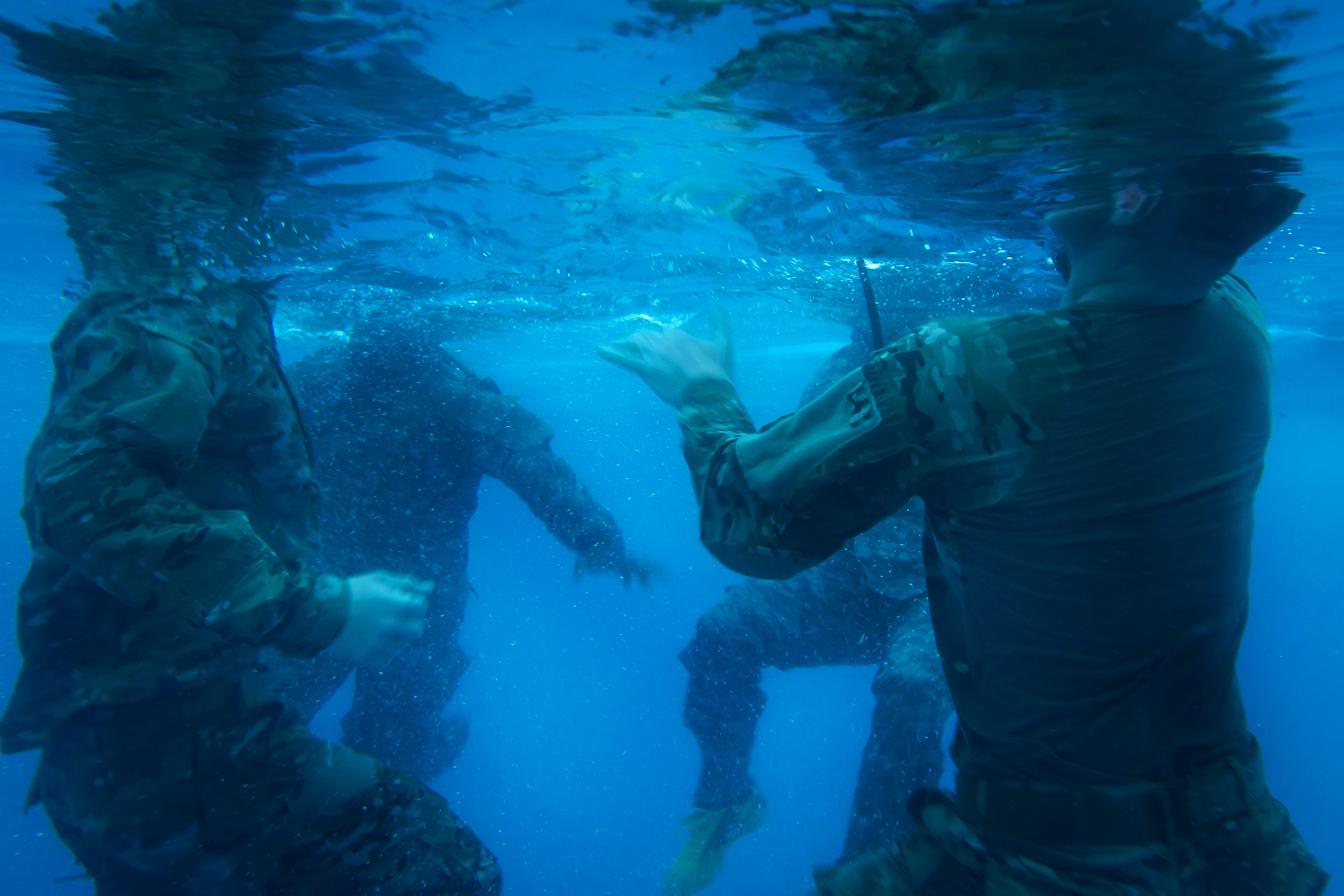 Soldiers tread water during a combat water survival test on Eglin Air ...