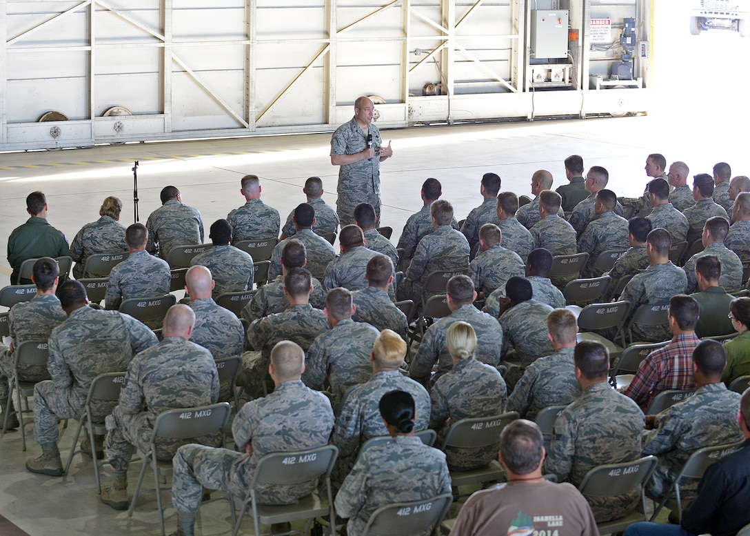 Base commander addresses initial 416th, 445th FLTS consolidation plan