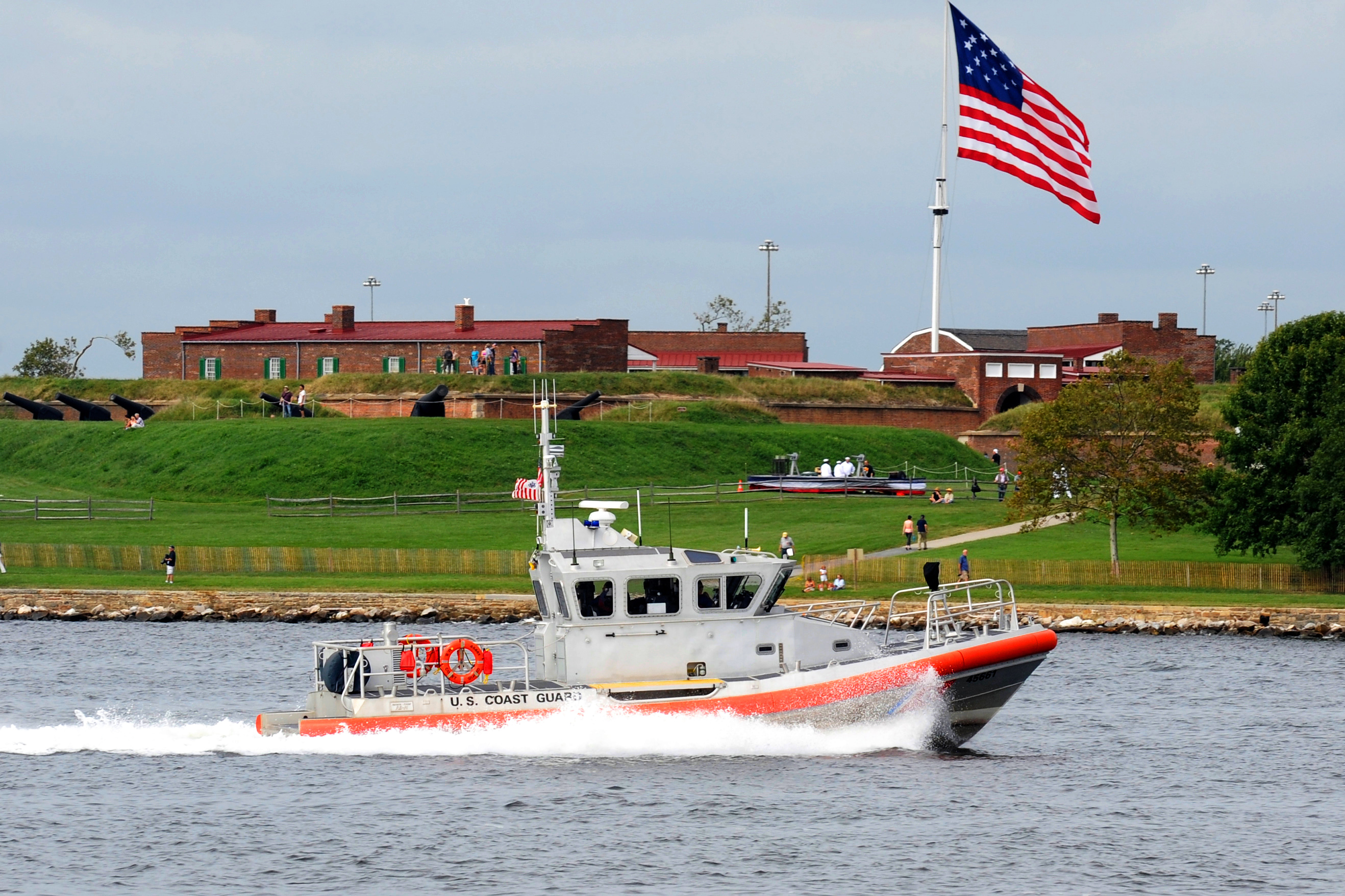 Crew members from Coast Guard Station Curtis Bay, Md., aboard a 45-foot ...
