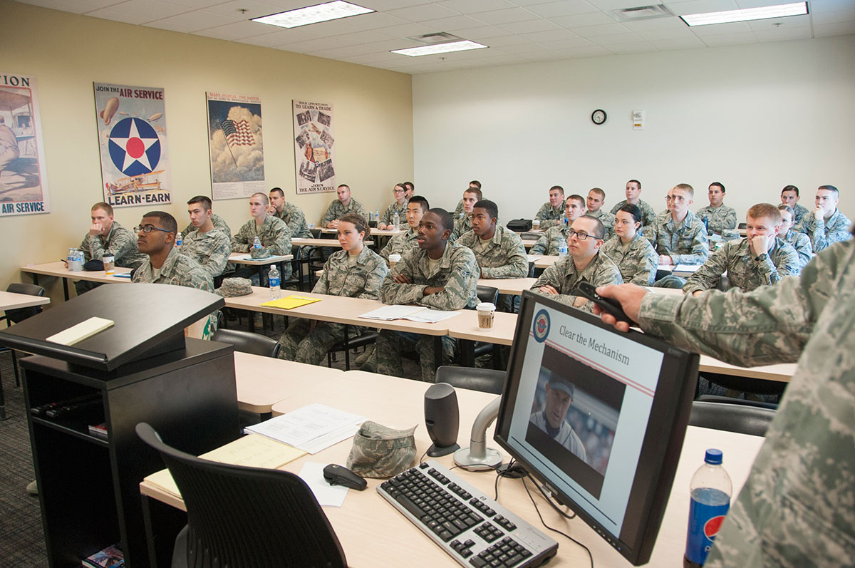 Airmen participate in their first briefings at their newest base ...