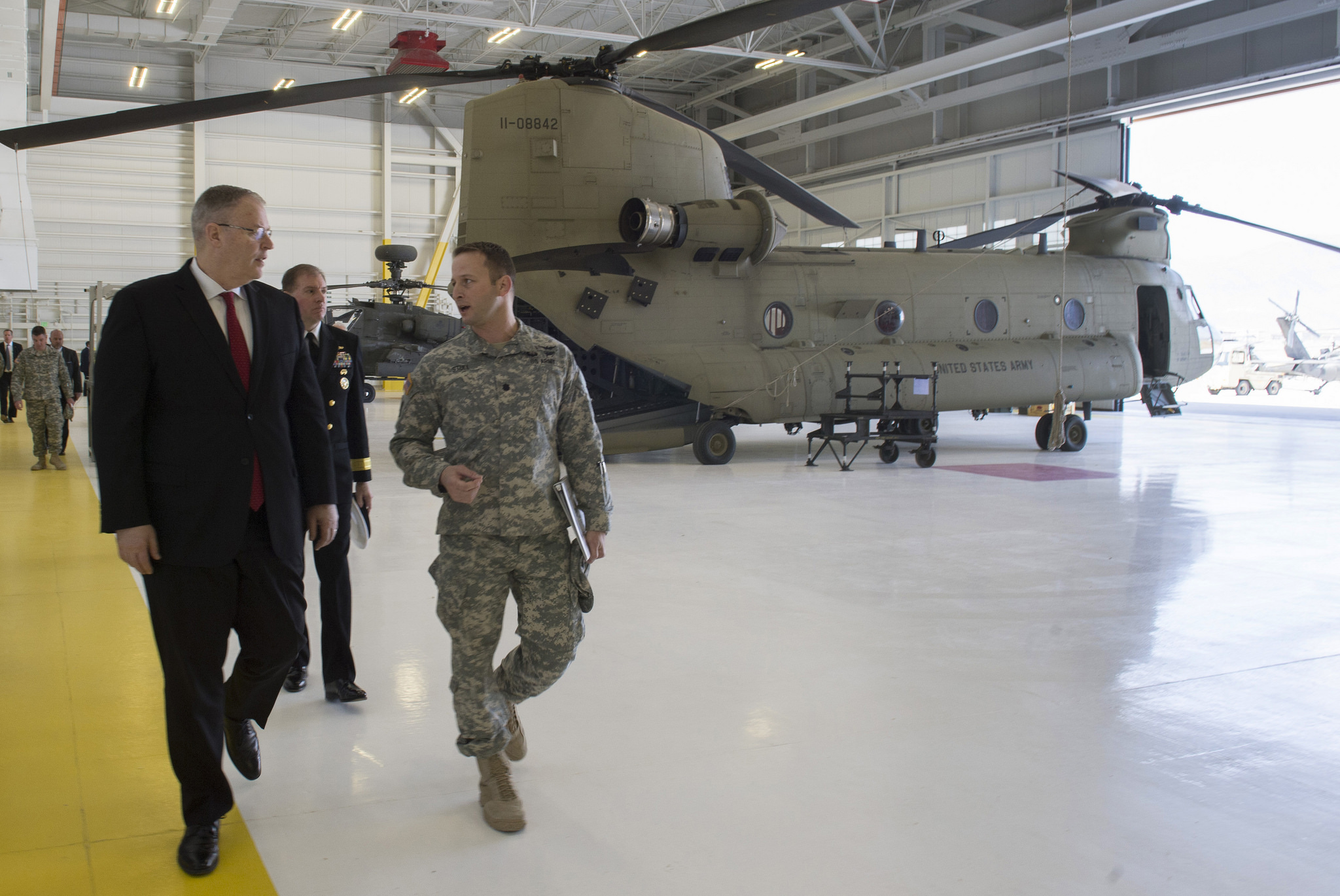 Deputy Defense Secretary Bob Work walks with Army Lt. Col. Michael ...