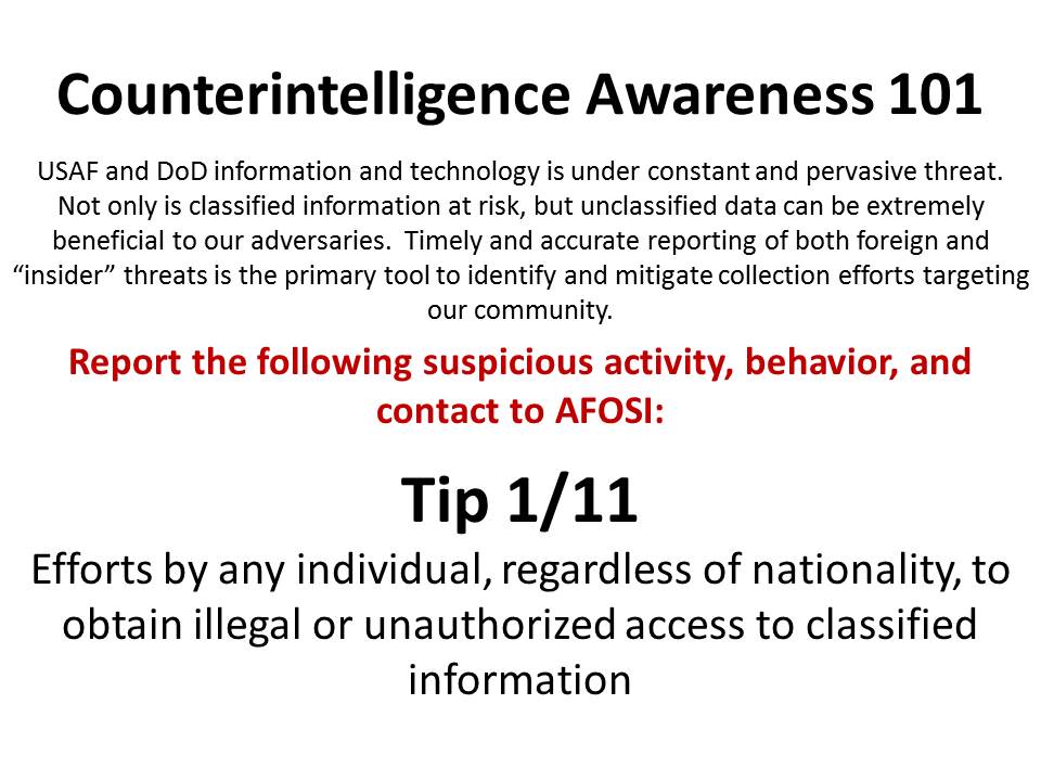Counterintelligence Awareness 101, Tip 1/11