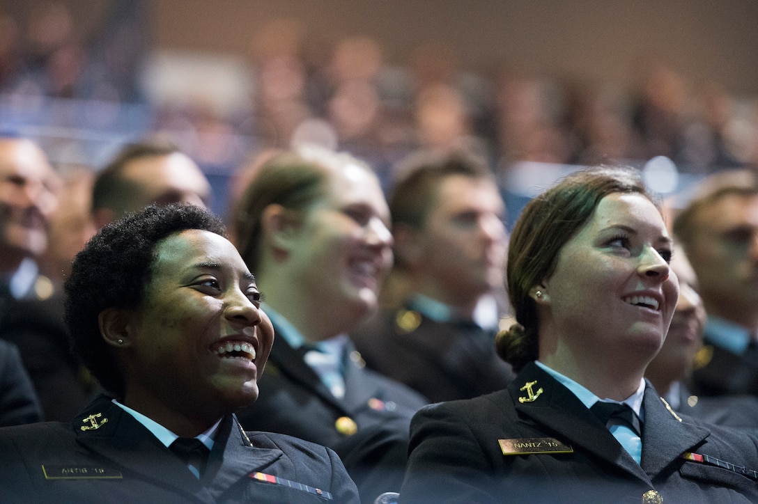Midshipmen laugh as Army Gen. Martin E. Dempsey, chairman of the Joint ...