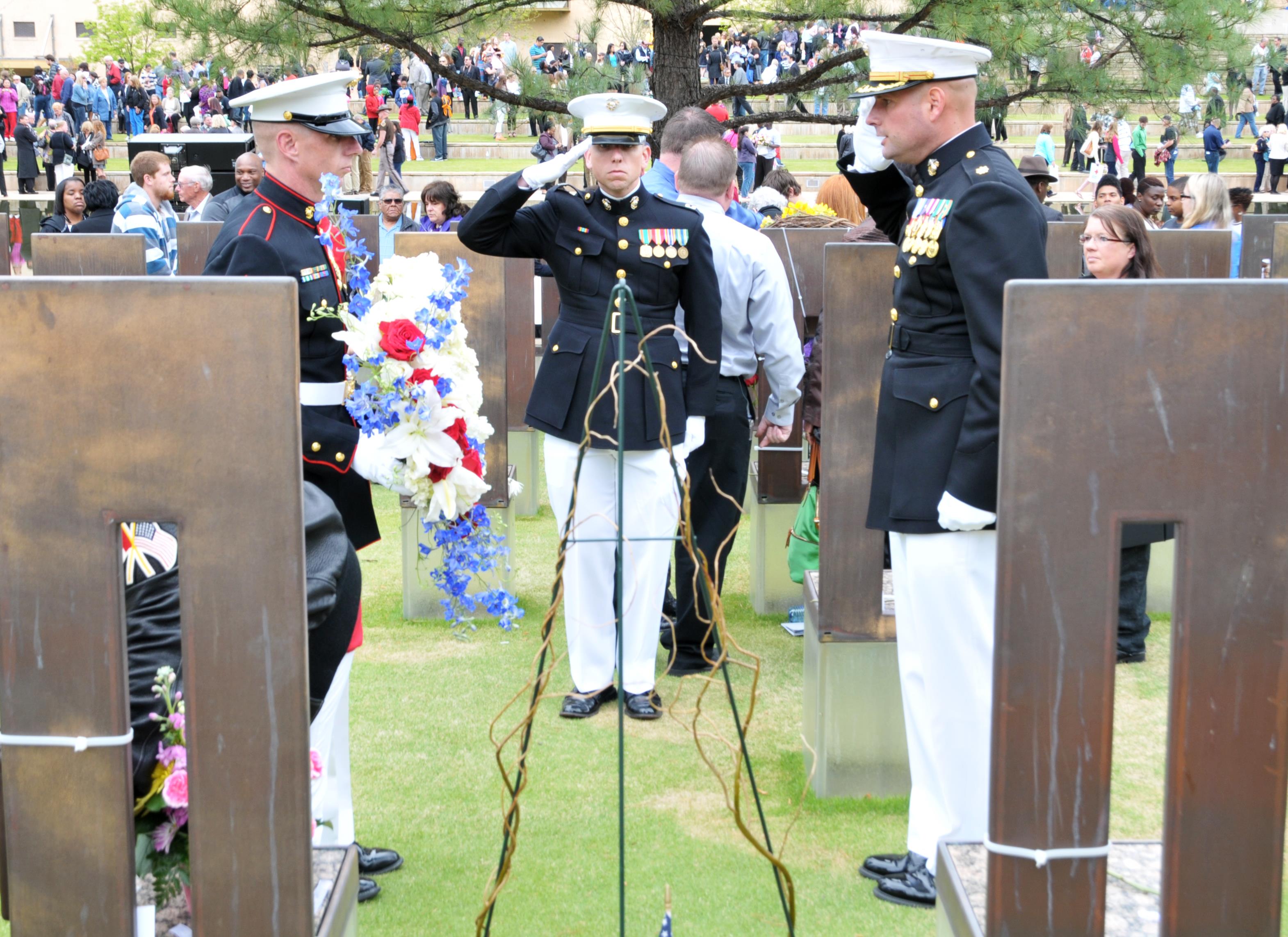Marines Lay Wreath on Memorials