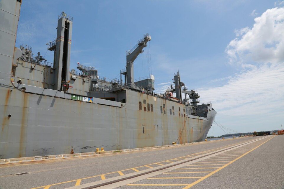 United States Naval Ship Lewis and Clark docks at Blount Island Command ...