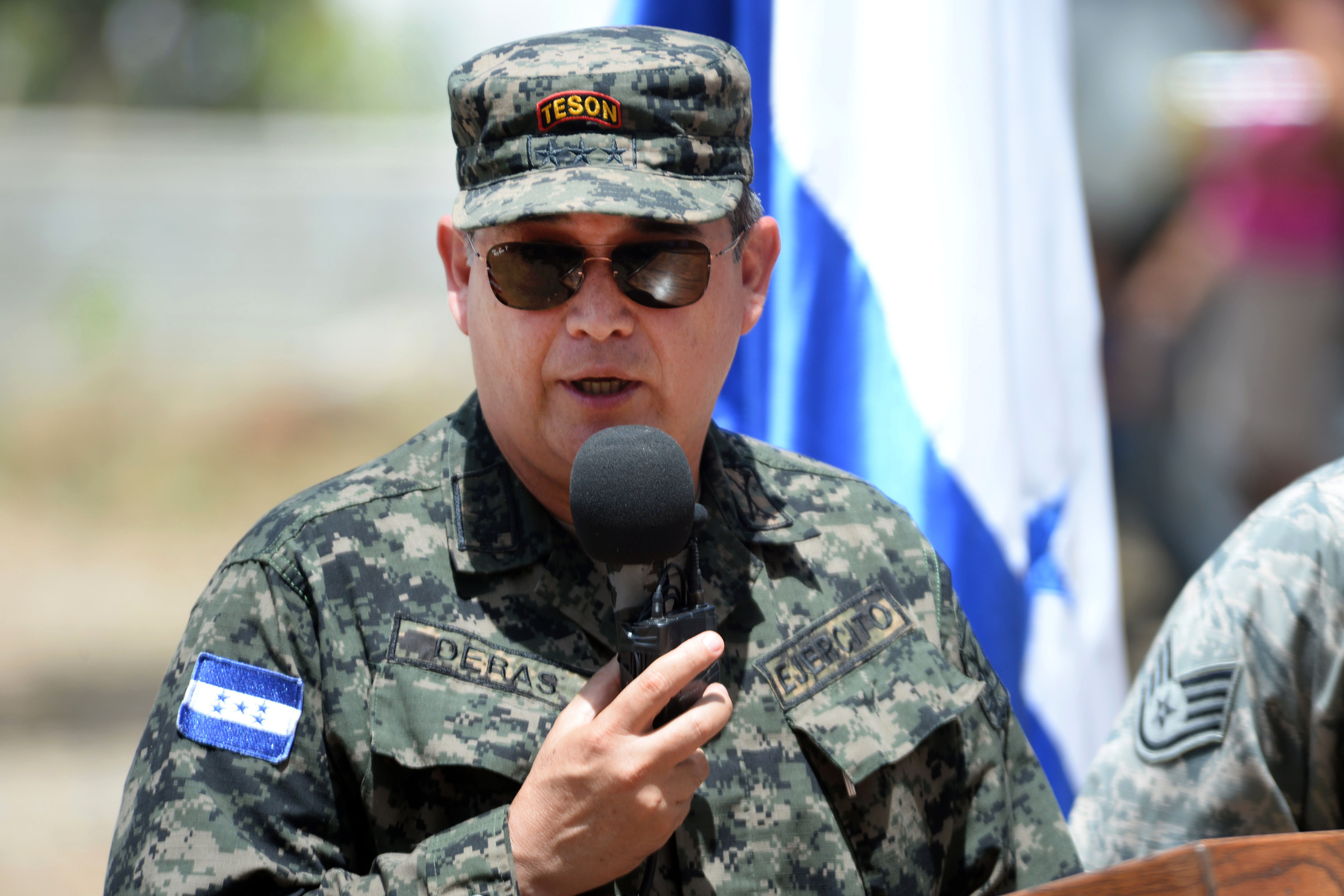 Honduran Army Col. Rafael Deras, commander of 15th Battalion, speaks at ...