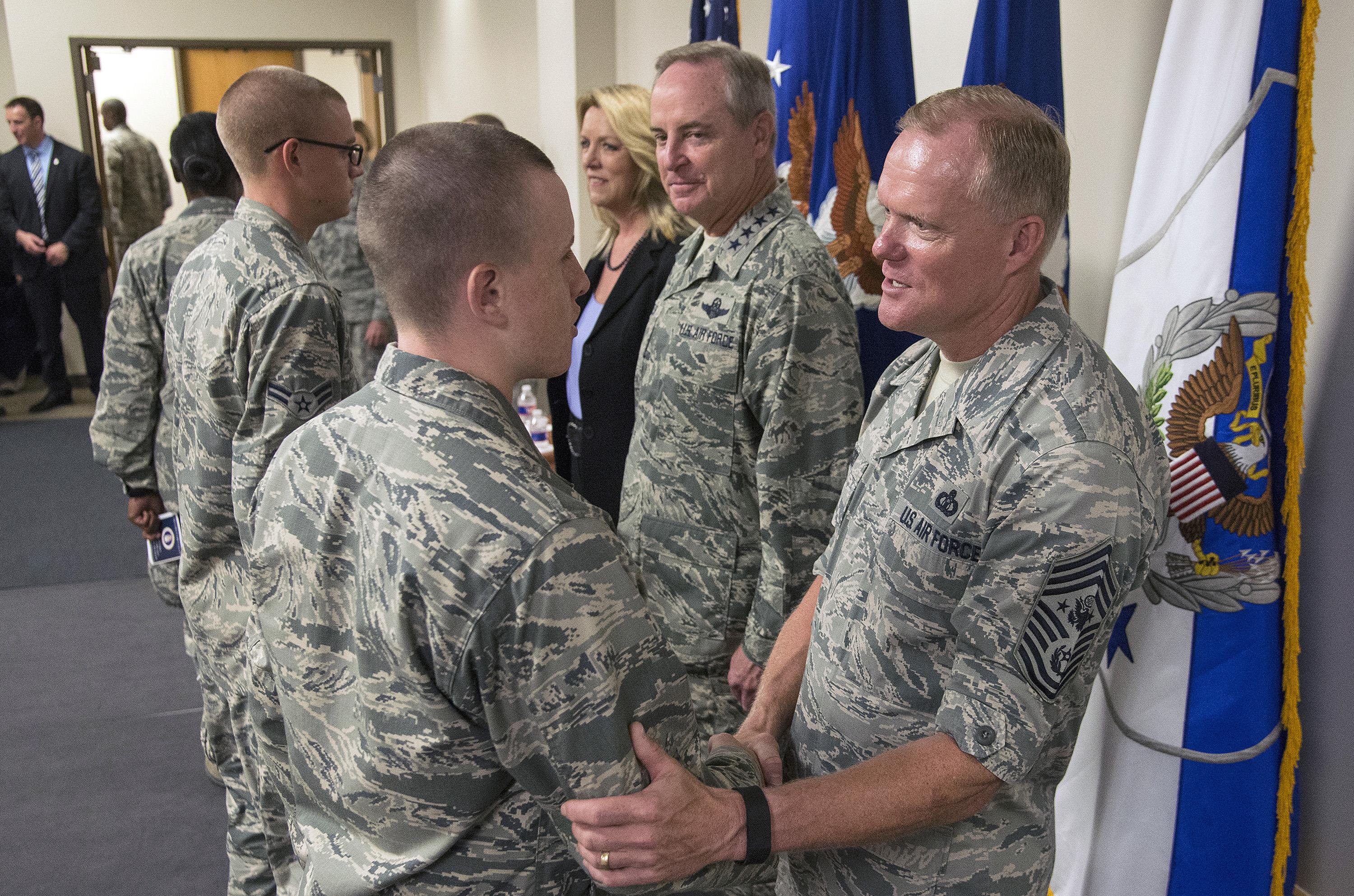 SECAF, CSAF, CMSAF deliver Little Blue Book to Airmen