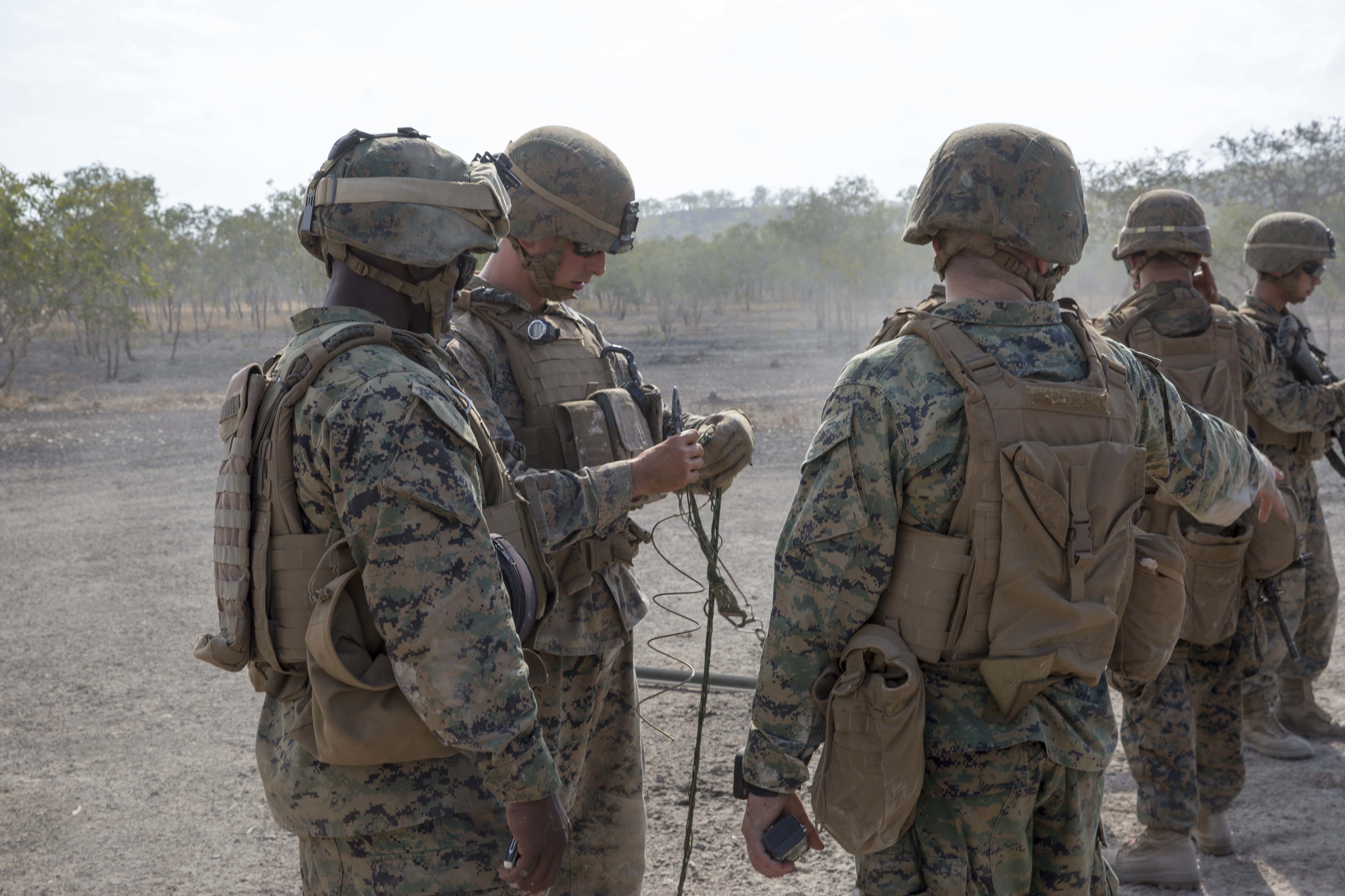 U.S. Marine Corps combat engineers conduct demolition training during ...