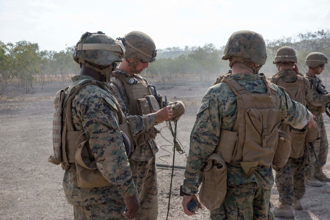 U.S. Marine Corps combat engineers conduct demolition training during ...