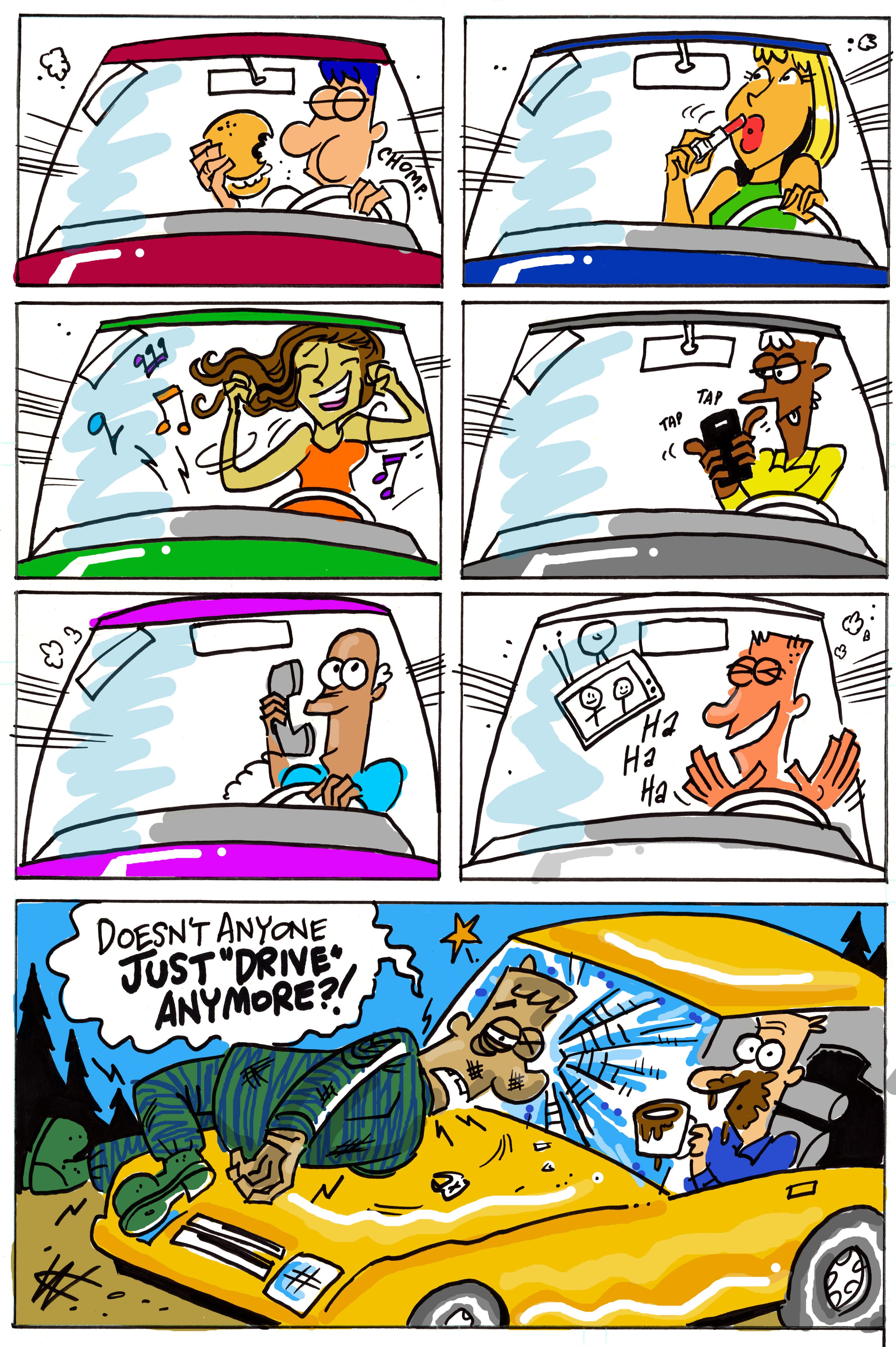 Distracted driving cartoon