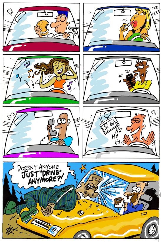 Distracted driving cartoon