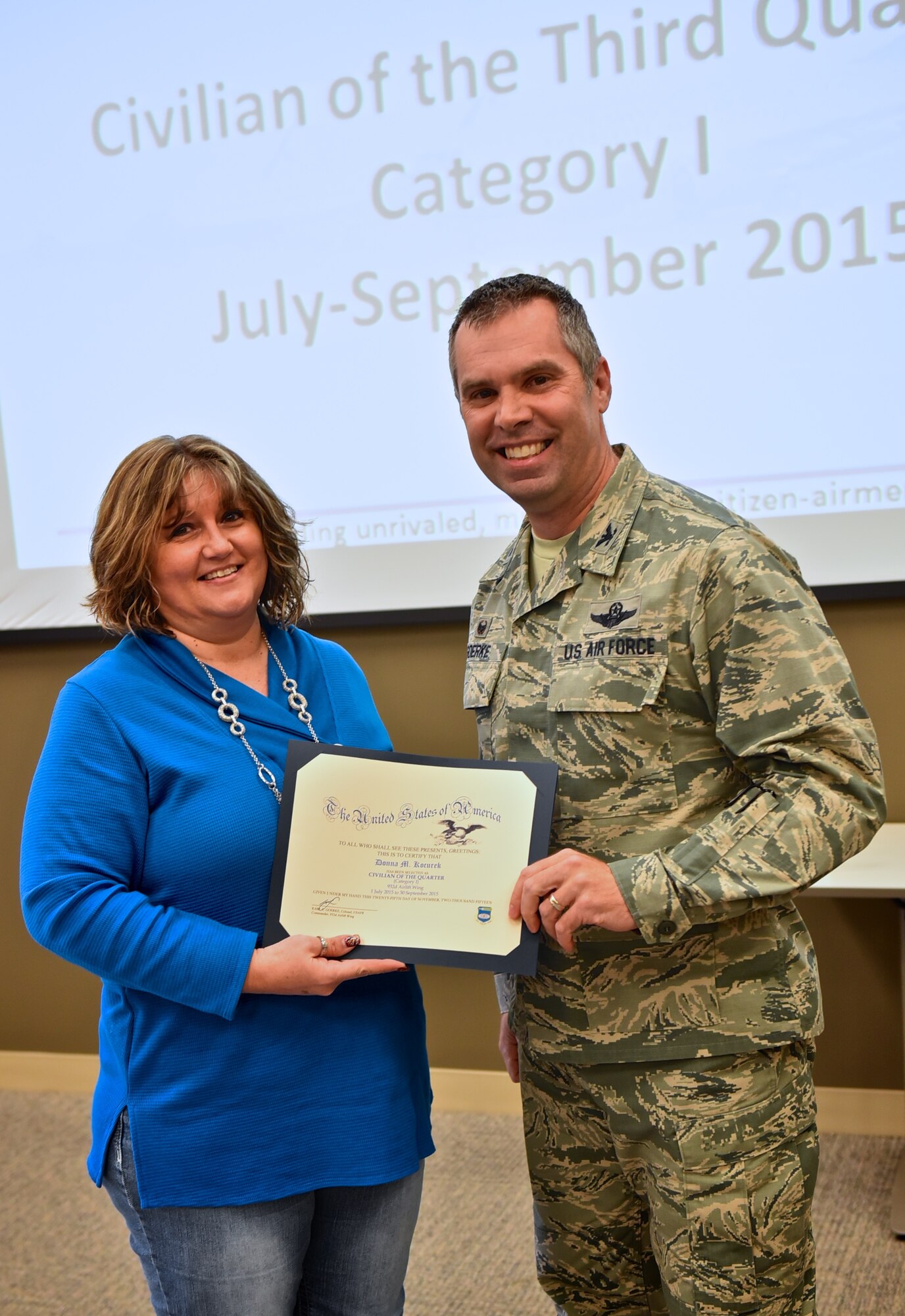 Category I Civilian of the Quarter awarded to Kocurek > 932nd Airlift ...