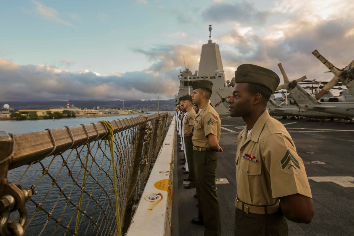 Marines, Sailors man the rails