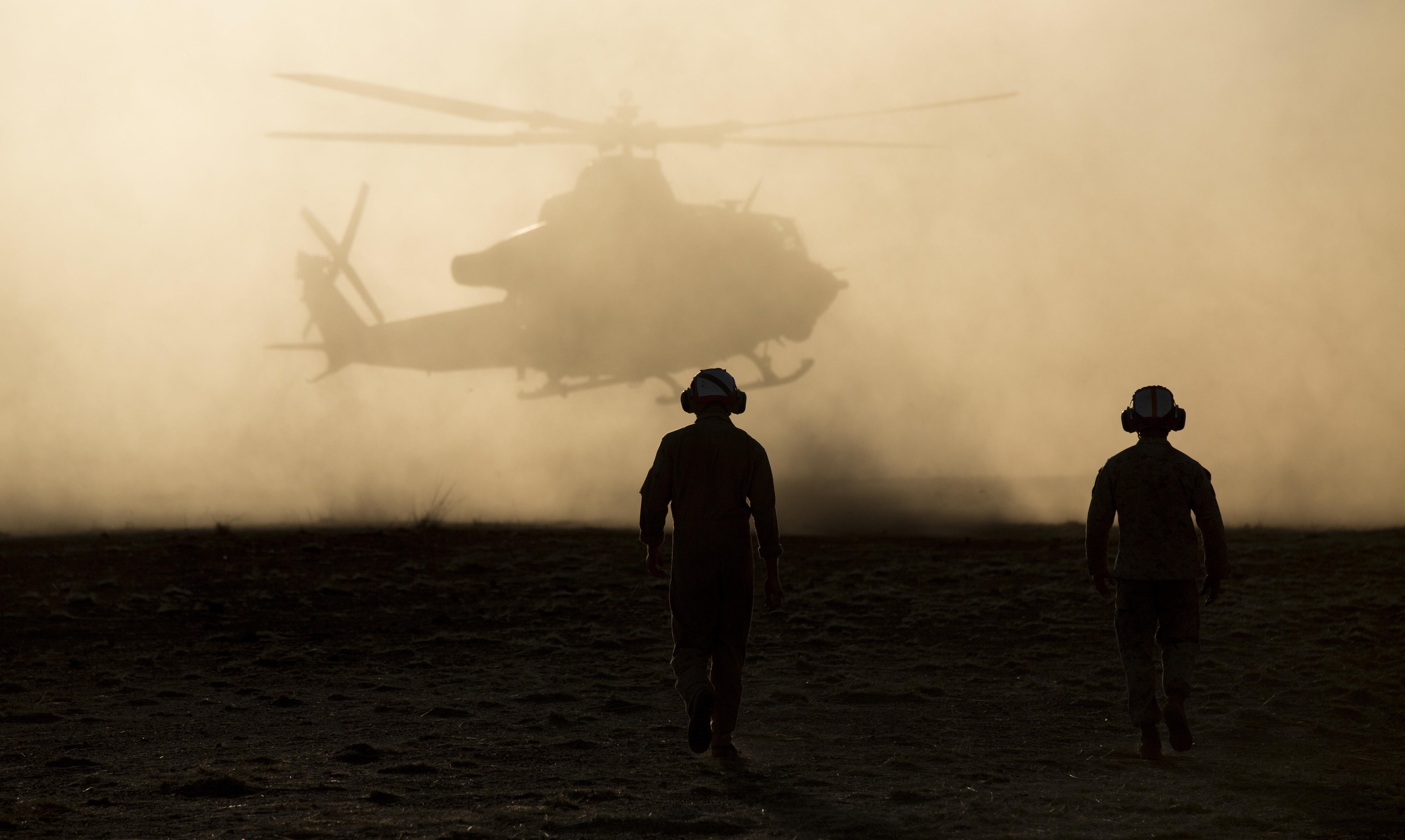 Huey kicking up dust