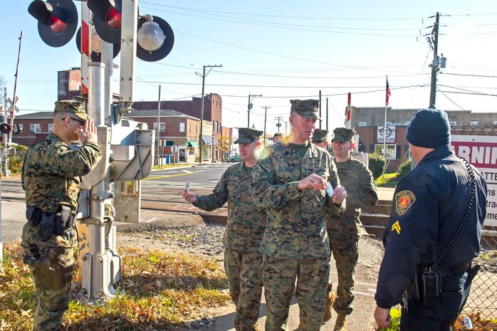 Security Battalion Marines conduct random ID checks at VRE station