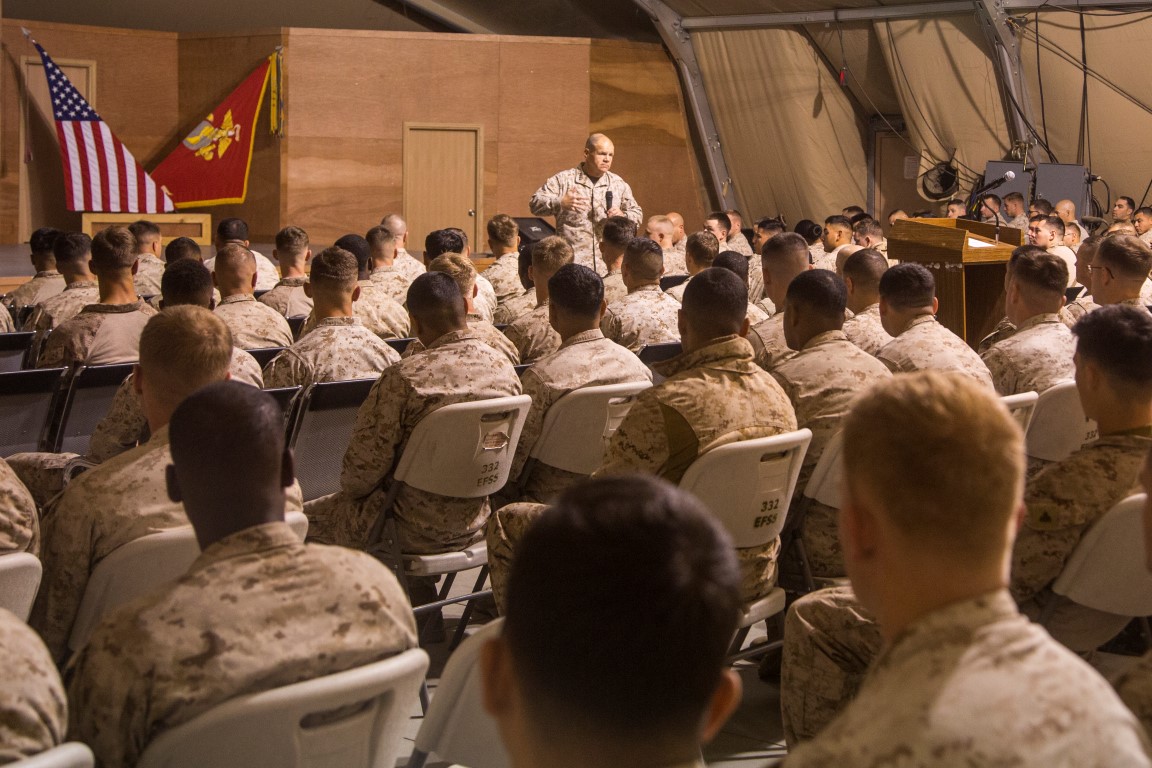 Commandant of the Marine Corps addresses Marines and Sailors from ...