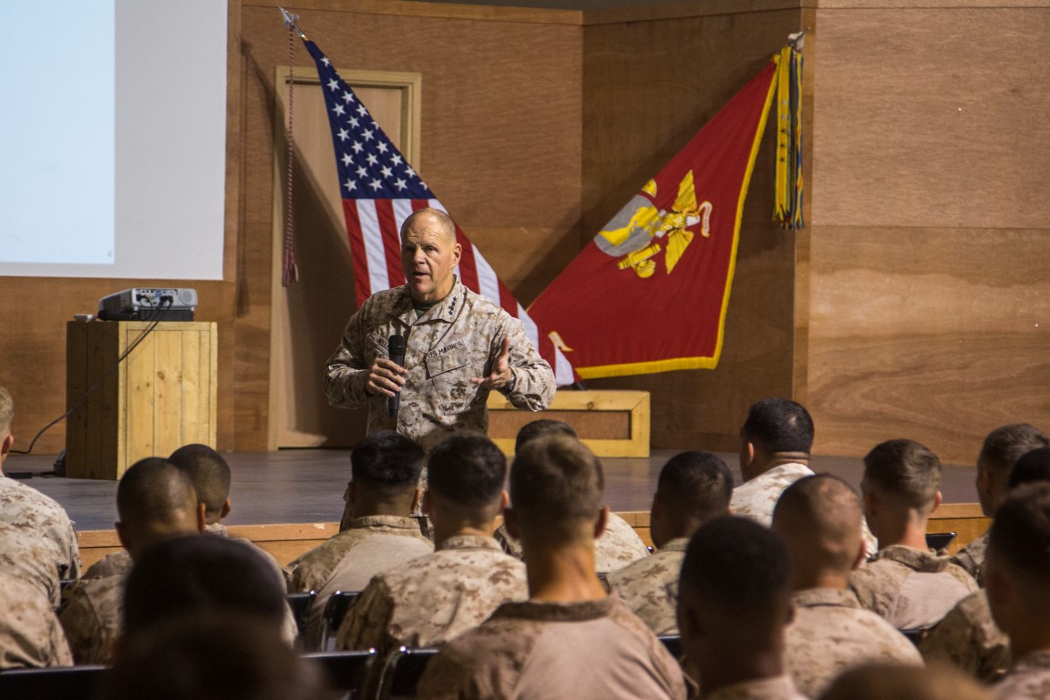 Commandant of the Marine Corps addresses Marines and Sailors from ...