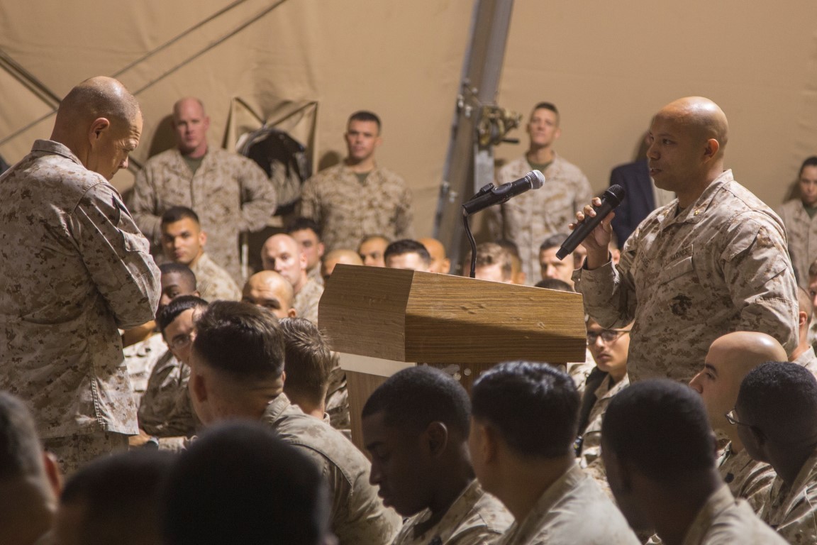 Commandant of the Marine Corps addresses Marines and Sailors from ...
