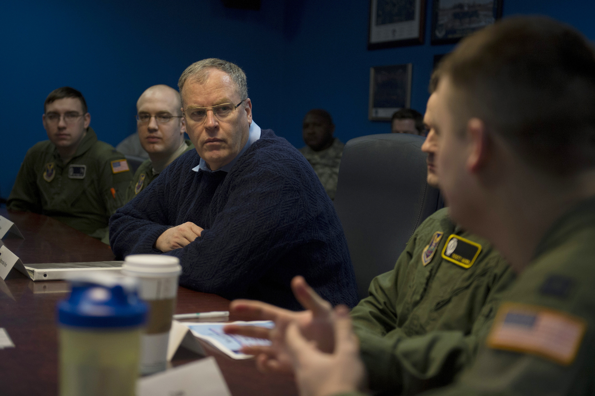 Deputy Defense Secretary Bob Work speaks with missile alert crew ...