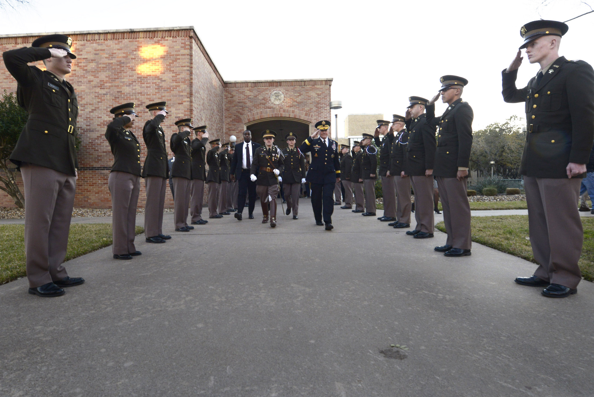 Members of the Corps of Cadets at Texas A&M University salute Army Gen ...