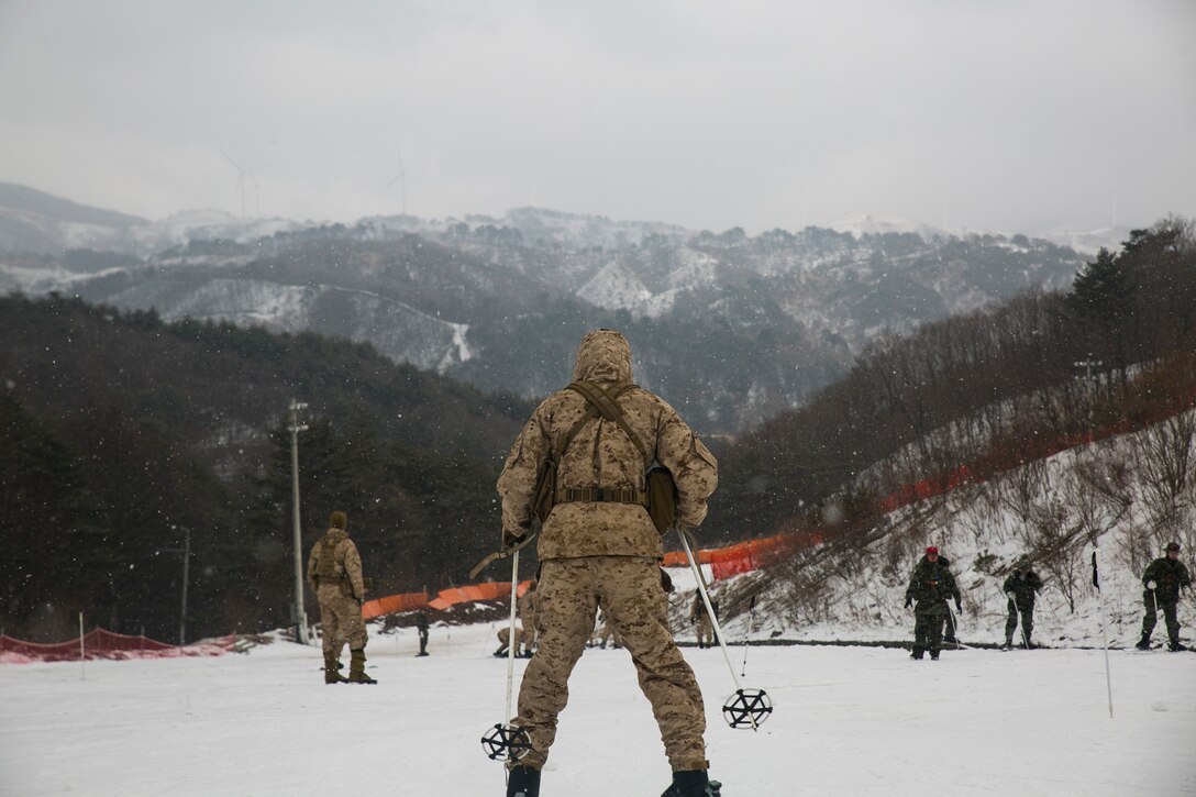 Snow skiing mobility training for Marines