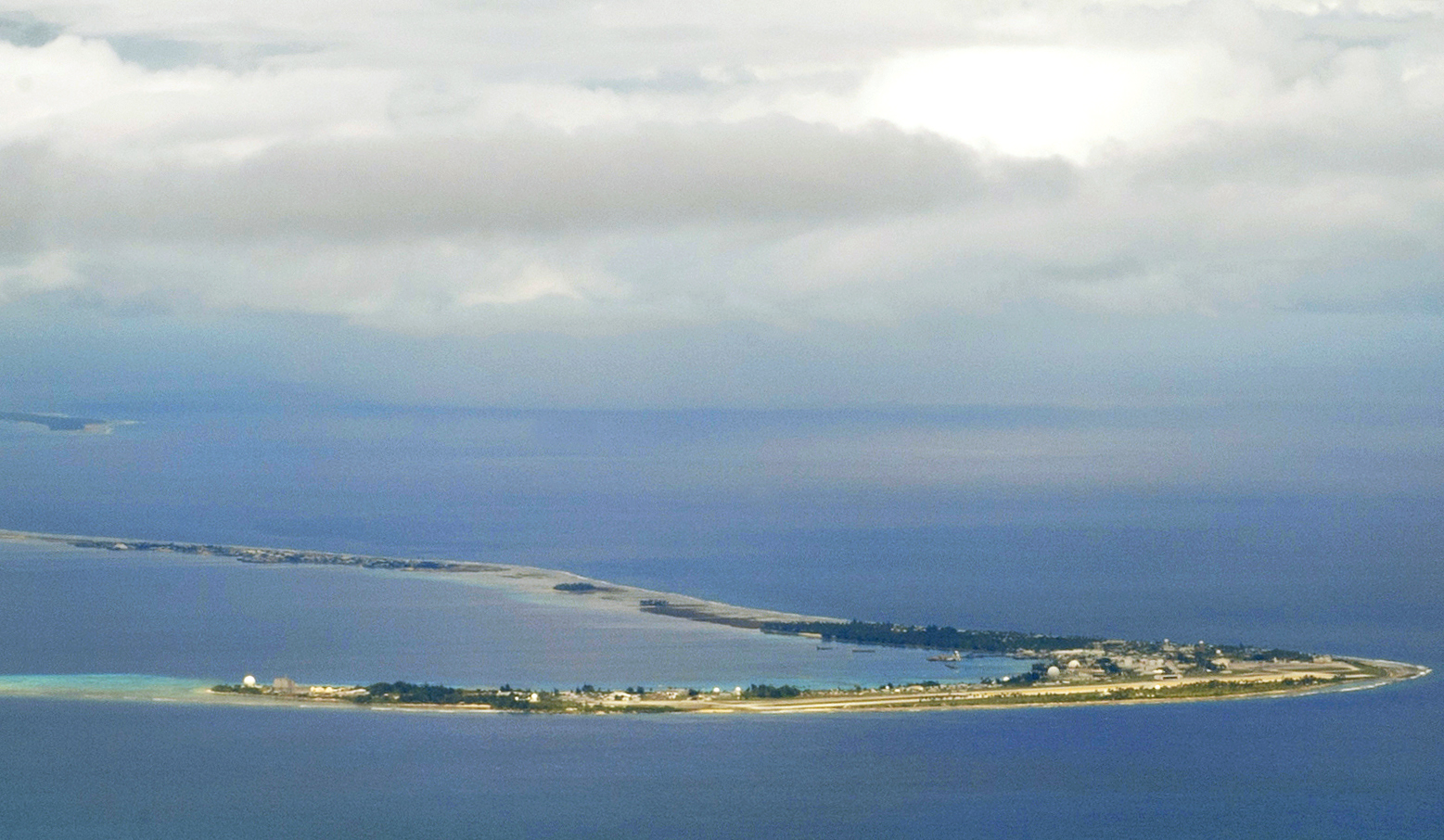 An aerial view shows the shape of Kwajalein Atoll, Marshall Islands ...