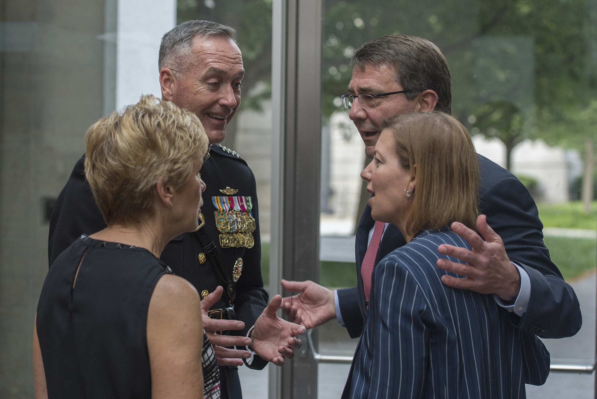 Defense Secretary Ash Carter and his wife, Stephanie, speak with Marine ...