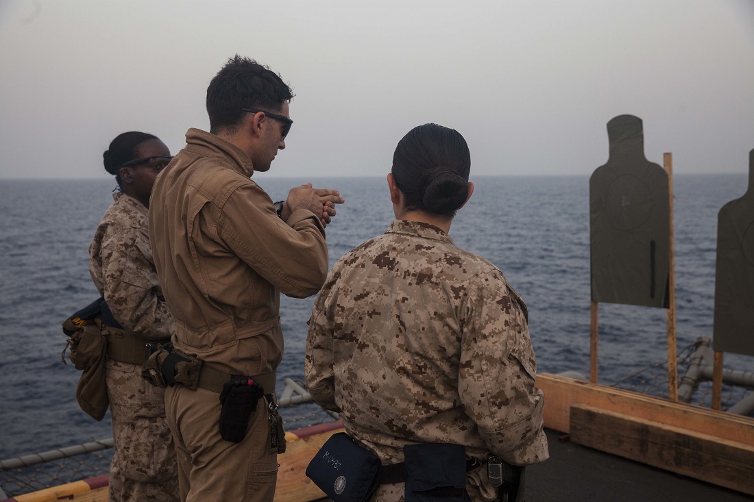 U.S. Marines practice pistol fundamentals
