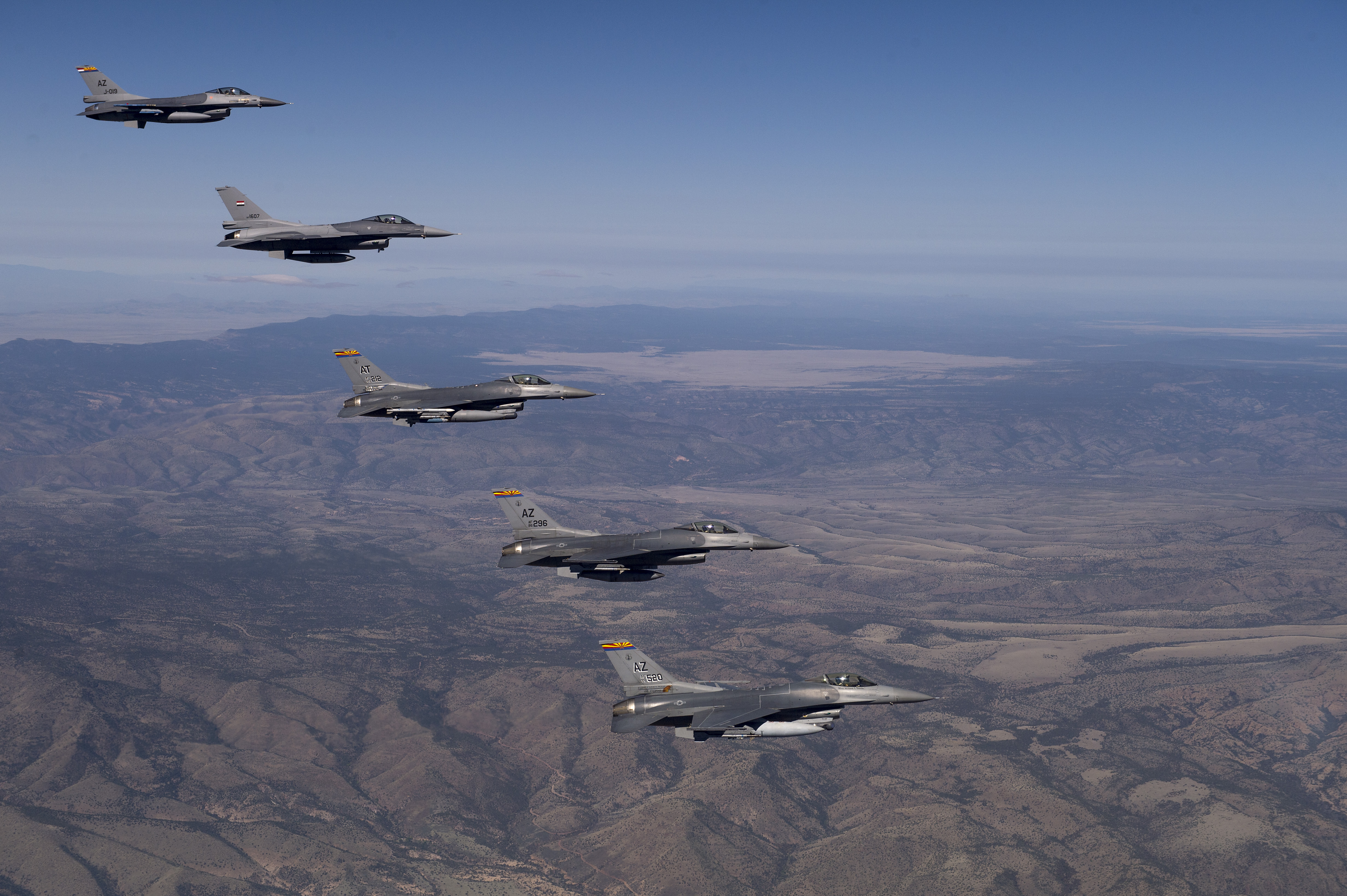 Five Arizona Air National Guard F-16 Fighting Falcons soar over the ...
