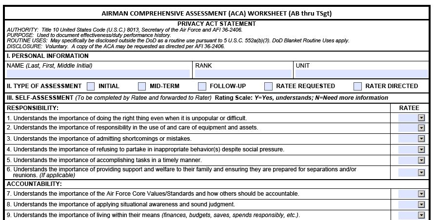 New Airman Comprehensive Assessment Worksheet emphasizes mentorship ...