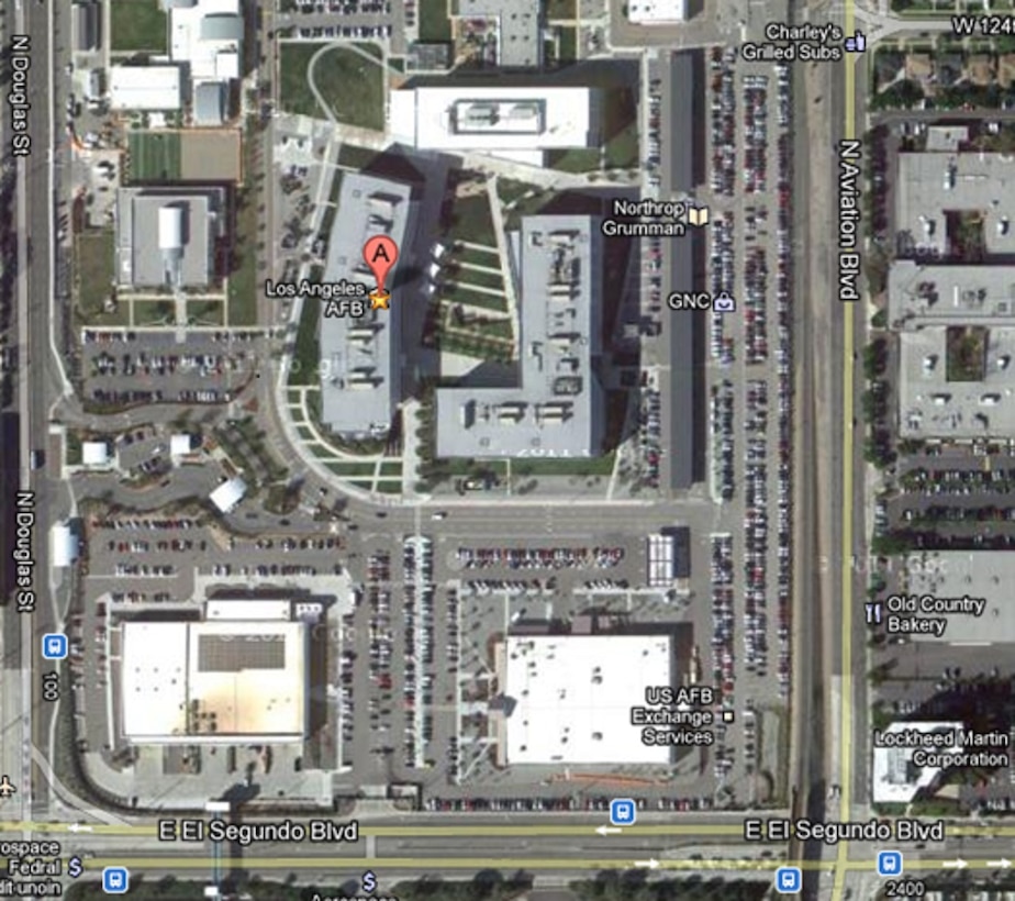 Aerial view of Space and Missile Systems Center, Los Angeles Air Force ...