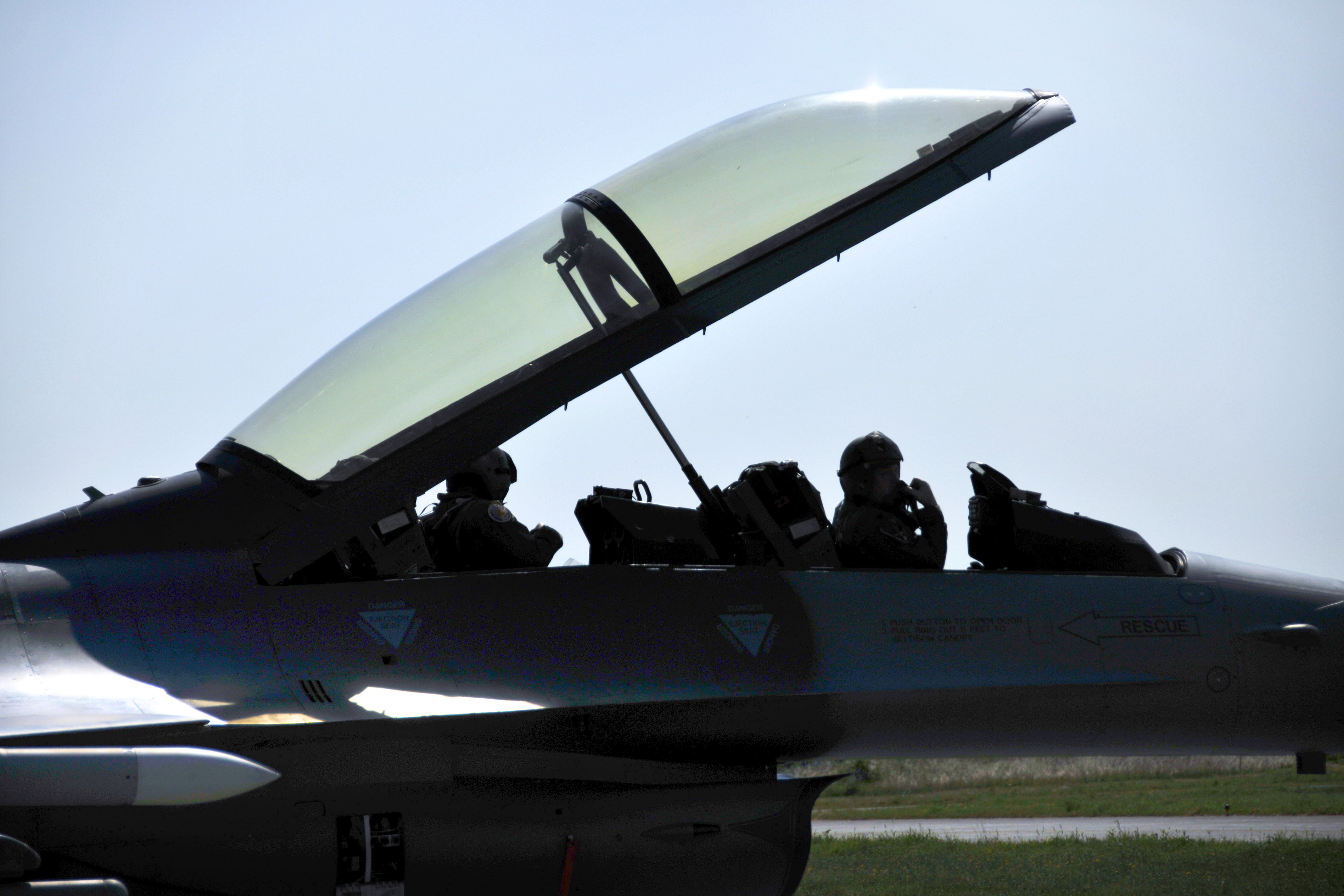 U.S. Air Force Lt. Col. Thor Himley, right, prepares to start the ...