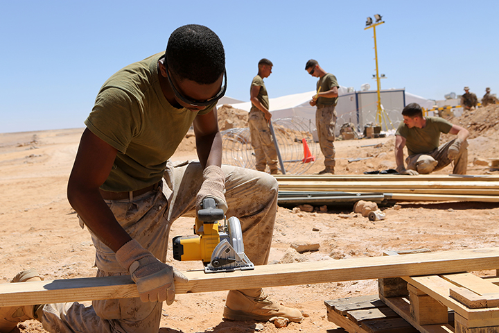 US Marines build obstacles to provide protection in Jordan