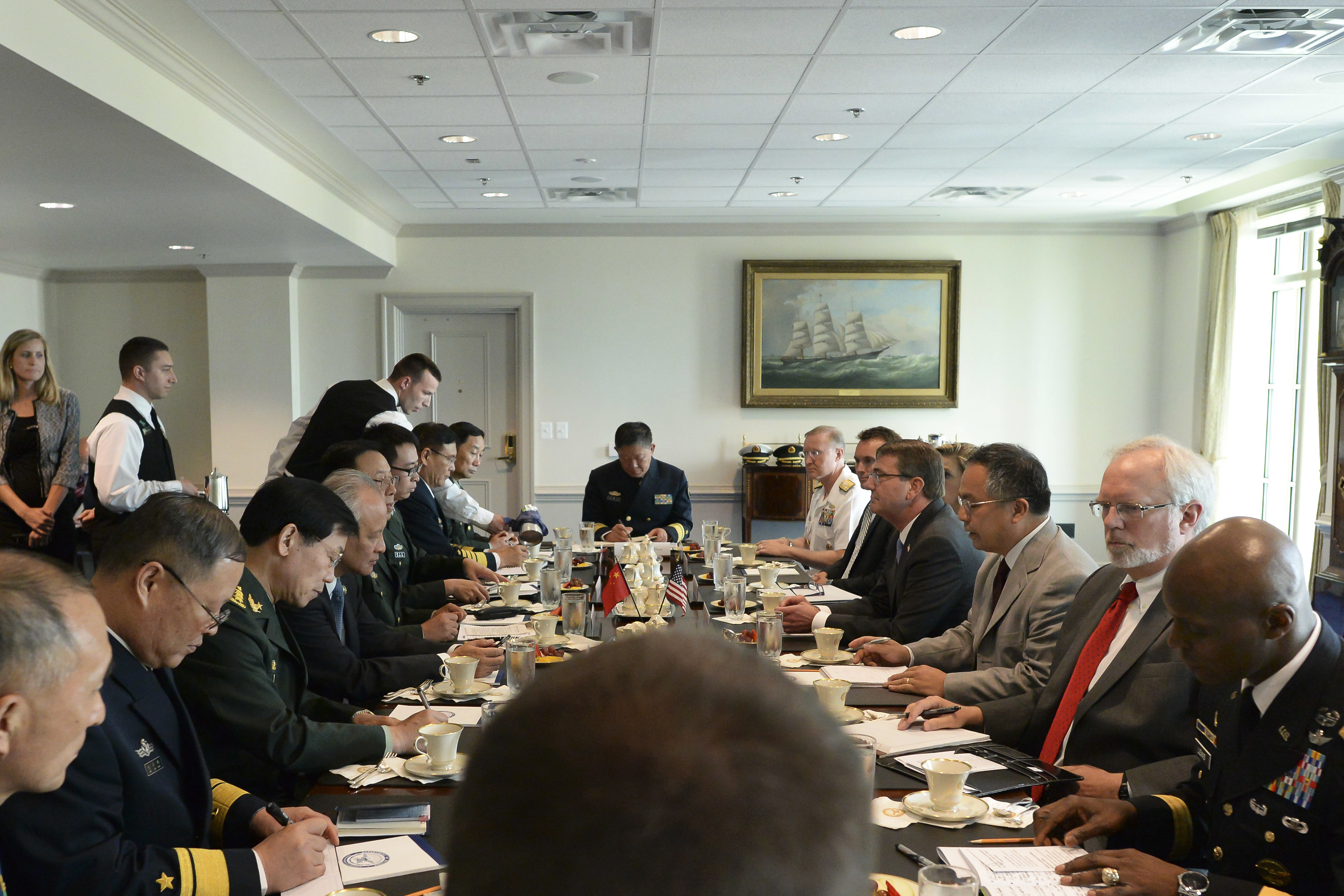 U.S. Defense Secretary Ash Carter, right center, meets with Chinese Gen ...