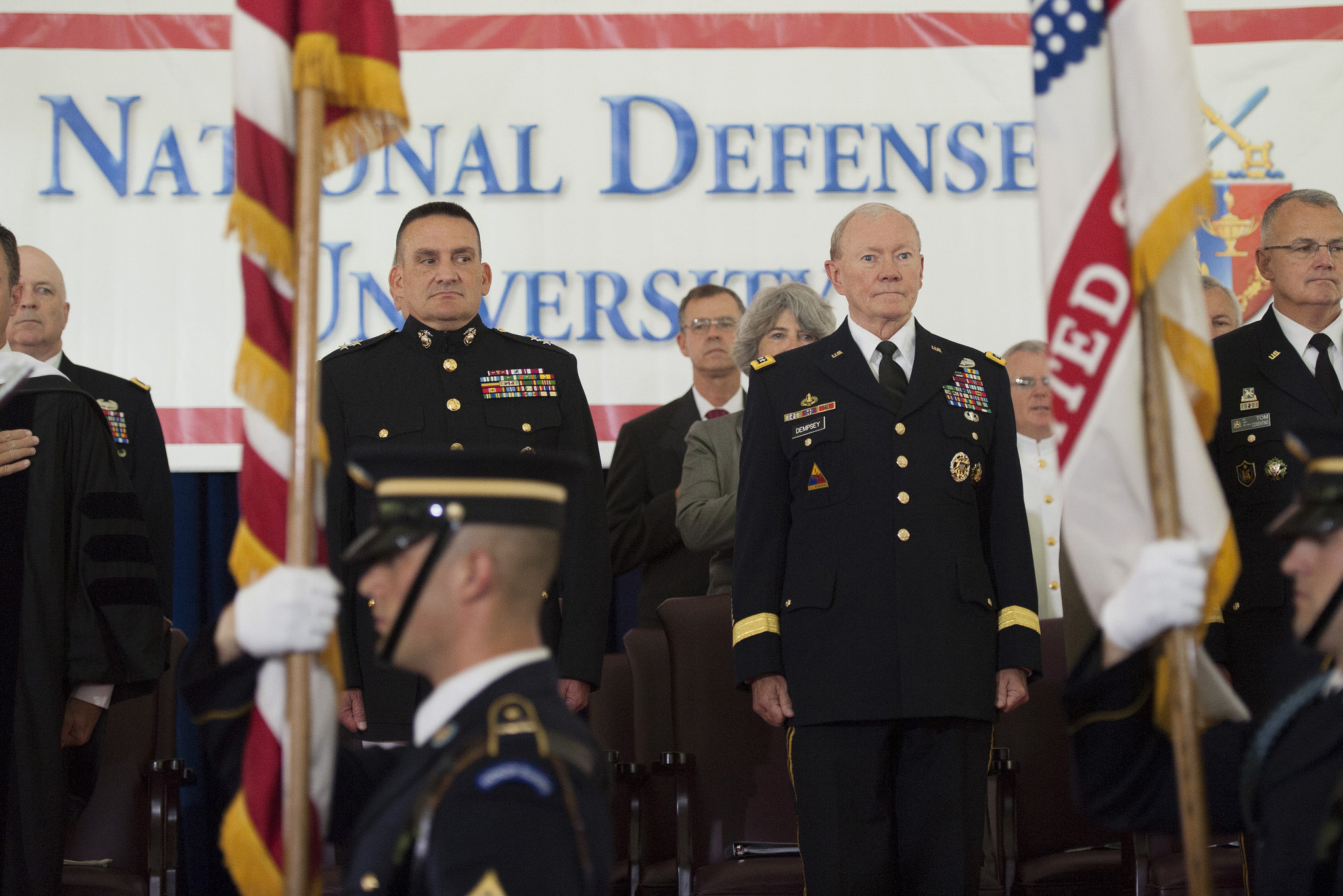 Army Gen. Martin E. Dempsey, center, chairman of the Joint Chiefs of ...