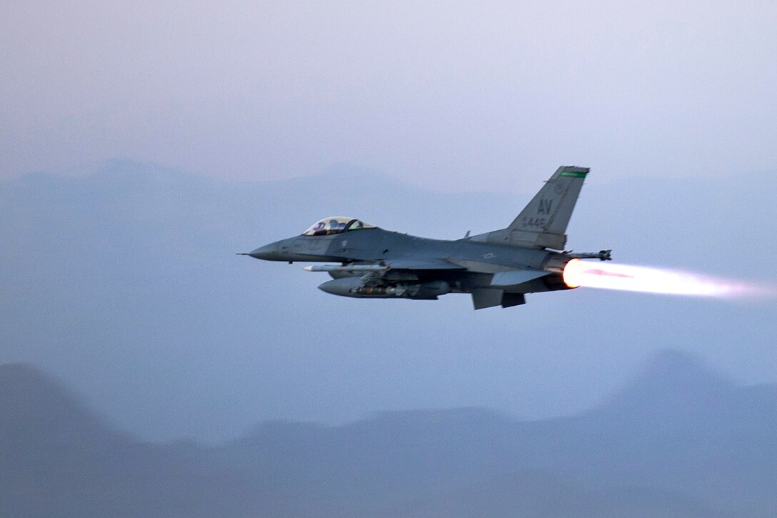 U.S. Air Force Capt. Dakota Olsen takes off on a combat mission from ...