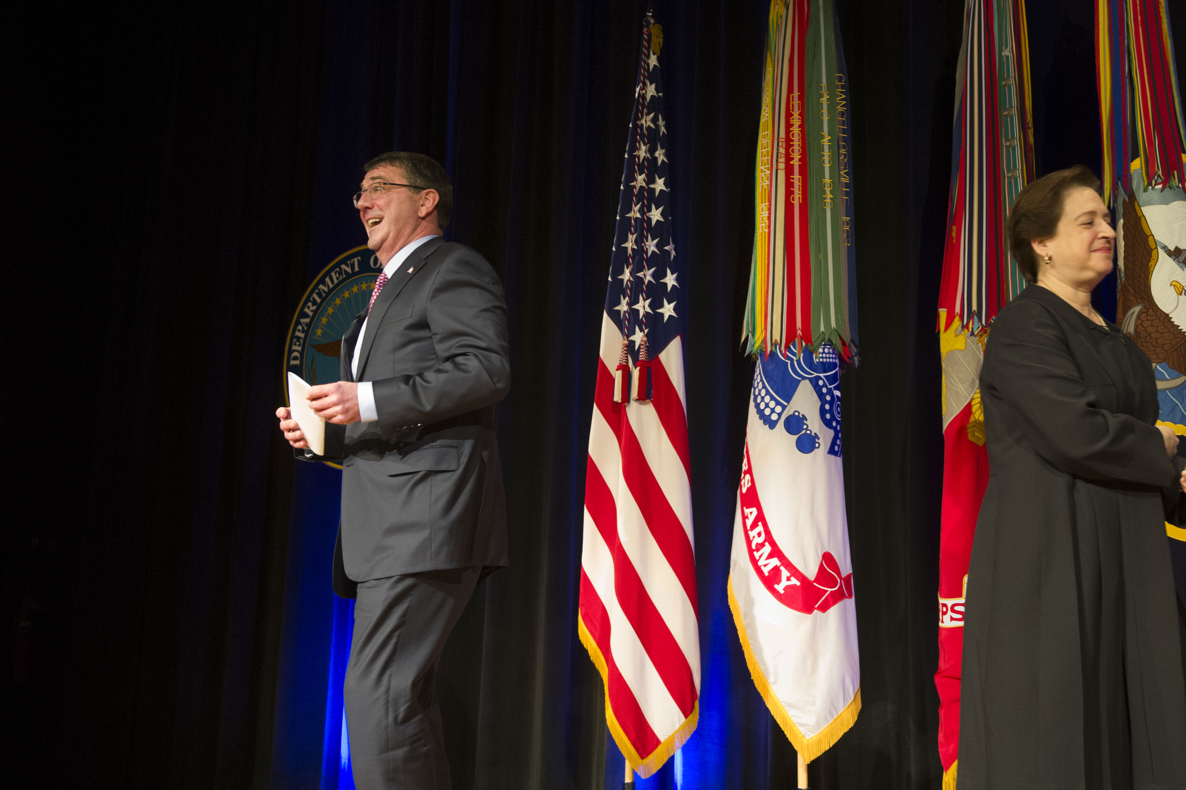 Defense Secretary Ash Carter smiles during his ceremonial swearing-in ...