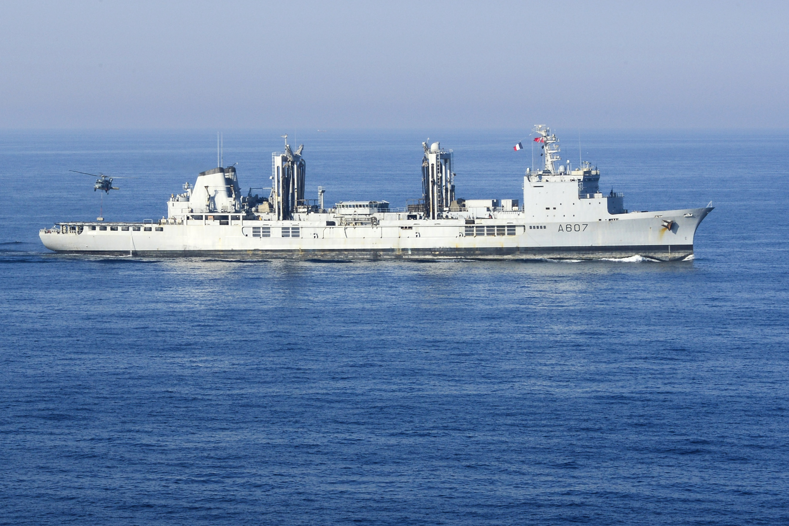 The French Navy's replenishment oiler Meuse transits in the U.S. 5th ...