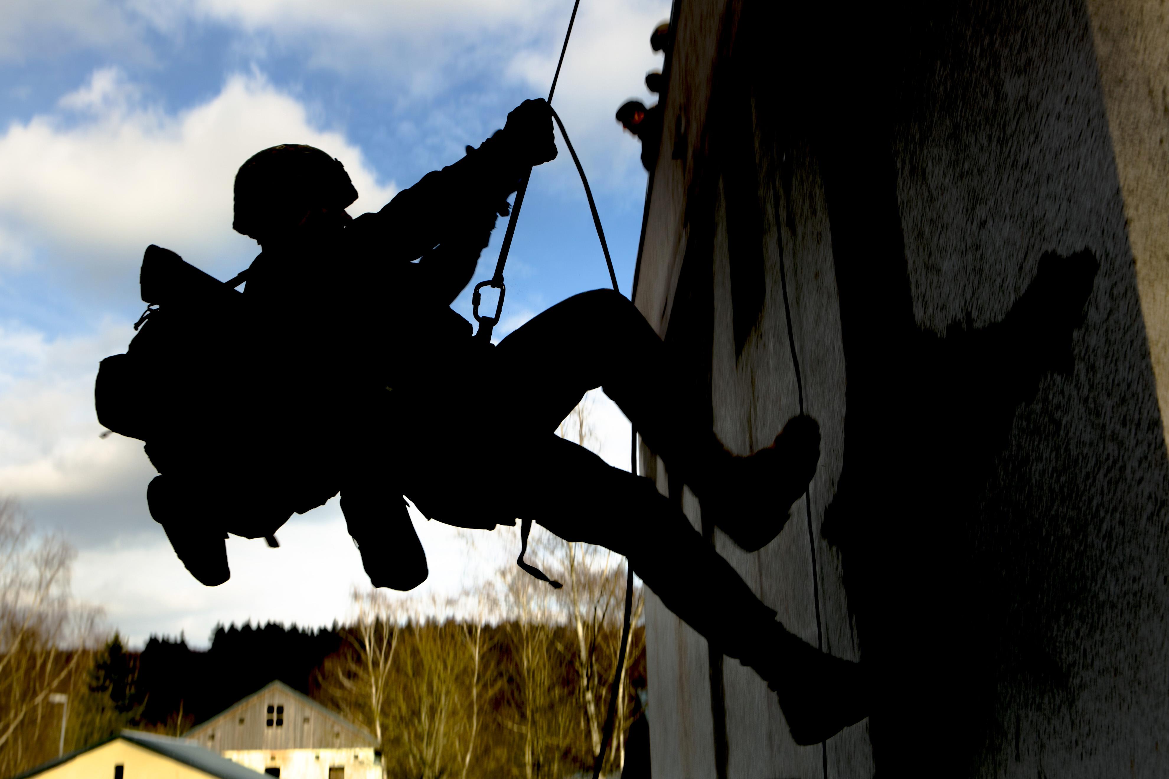 Down and Out: MAGTF Marines rappel with Special Forces