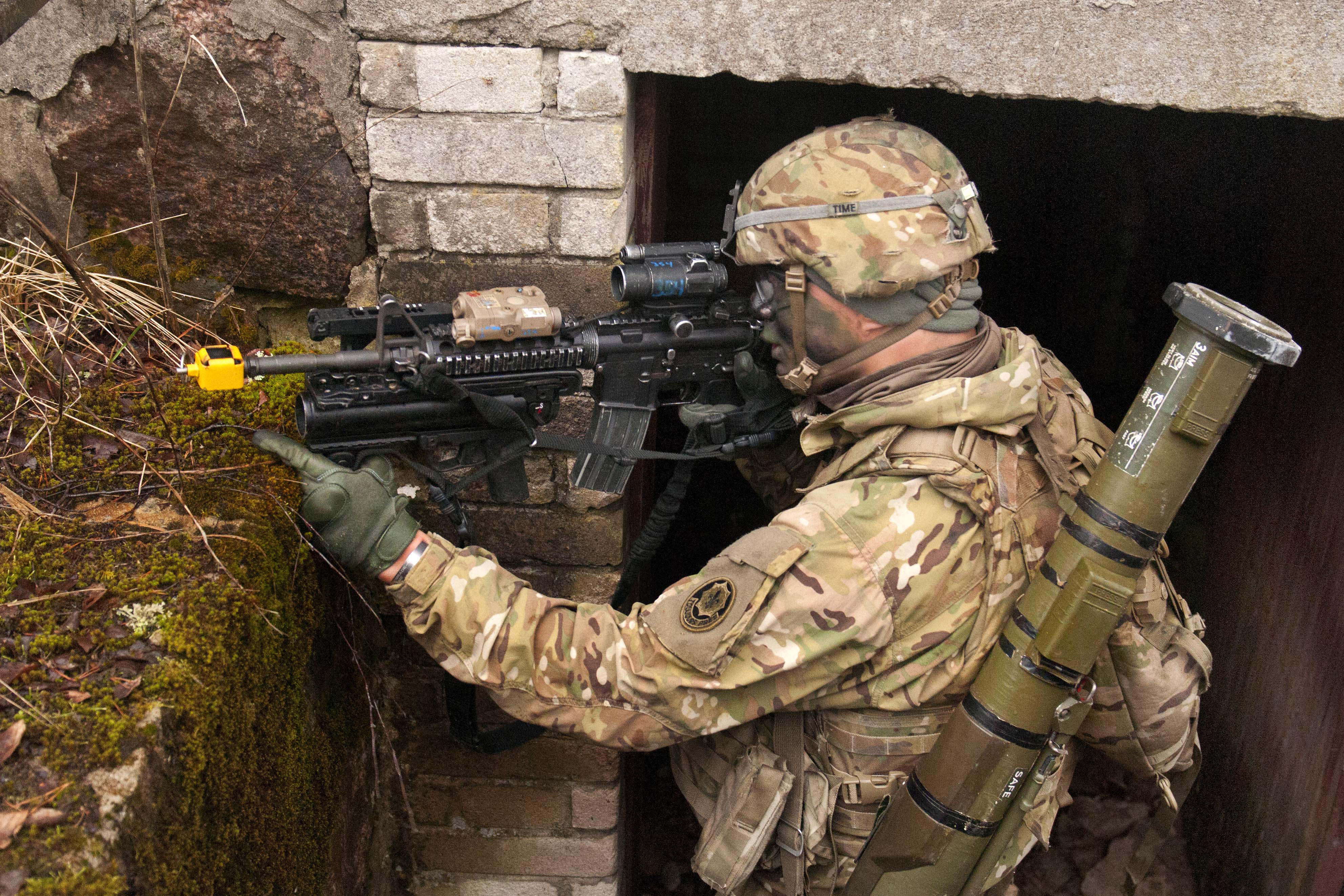A U.S. soldier provides security during an exercise with Estonian ...