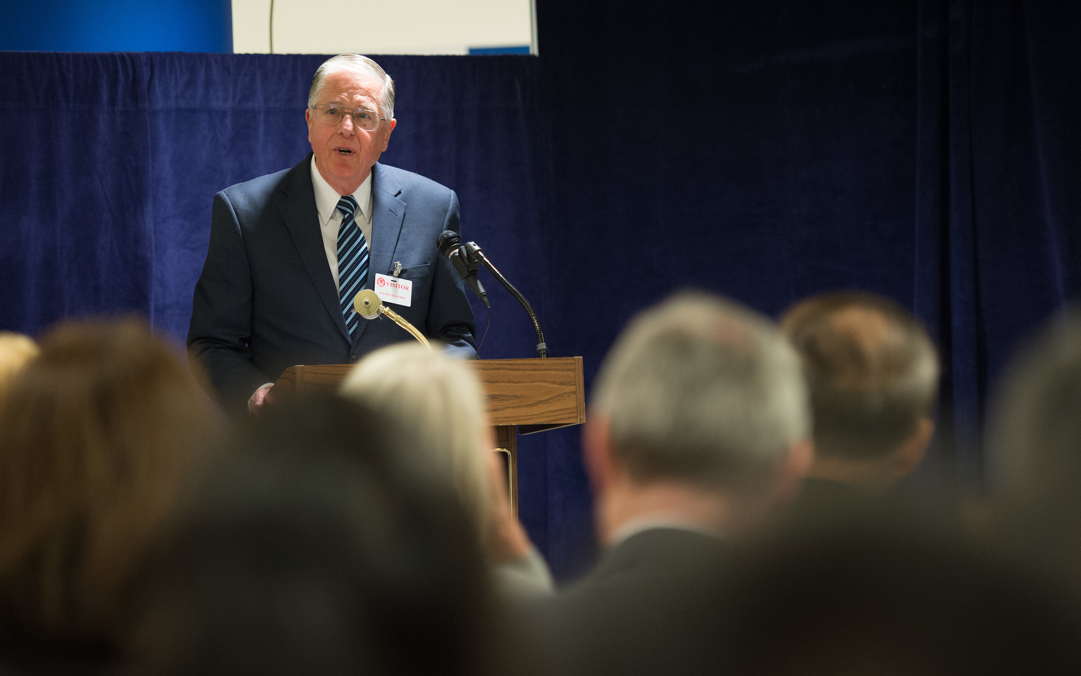Retired Army Col. John Easterbrook speaks at the opening ceremony for “National Memories” at the ...