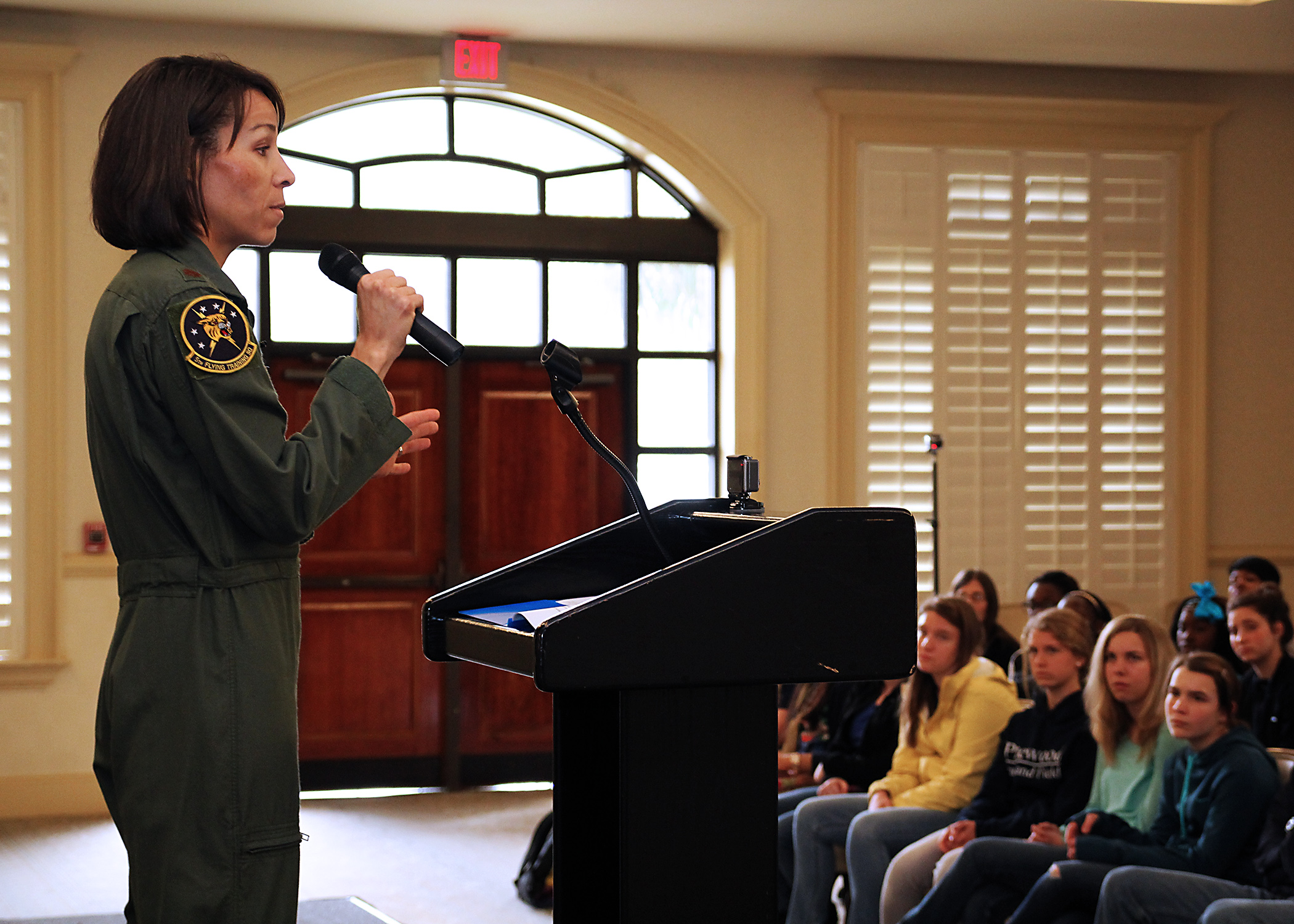 Historic F-16 fighter pilot encourages girls to fulfill their purpose ...