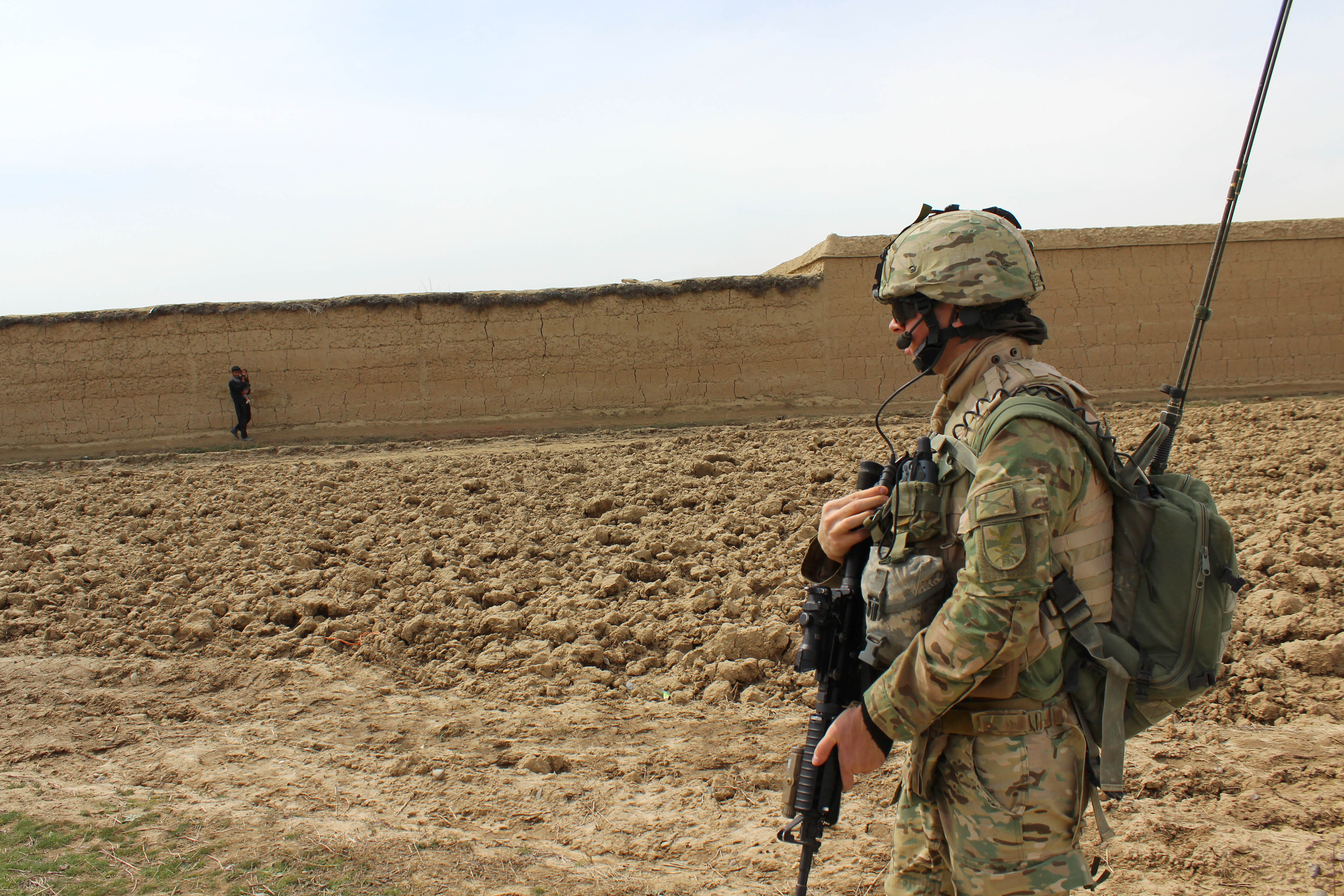 A Georgian soldier provides security during a patrol outside of the ...