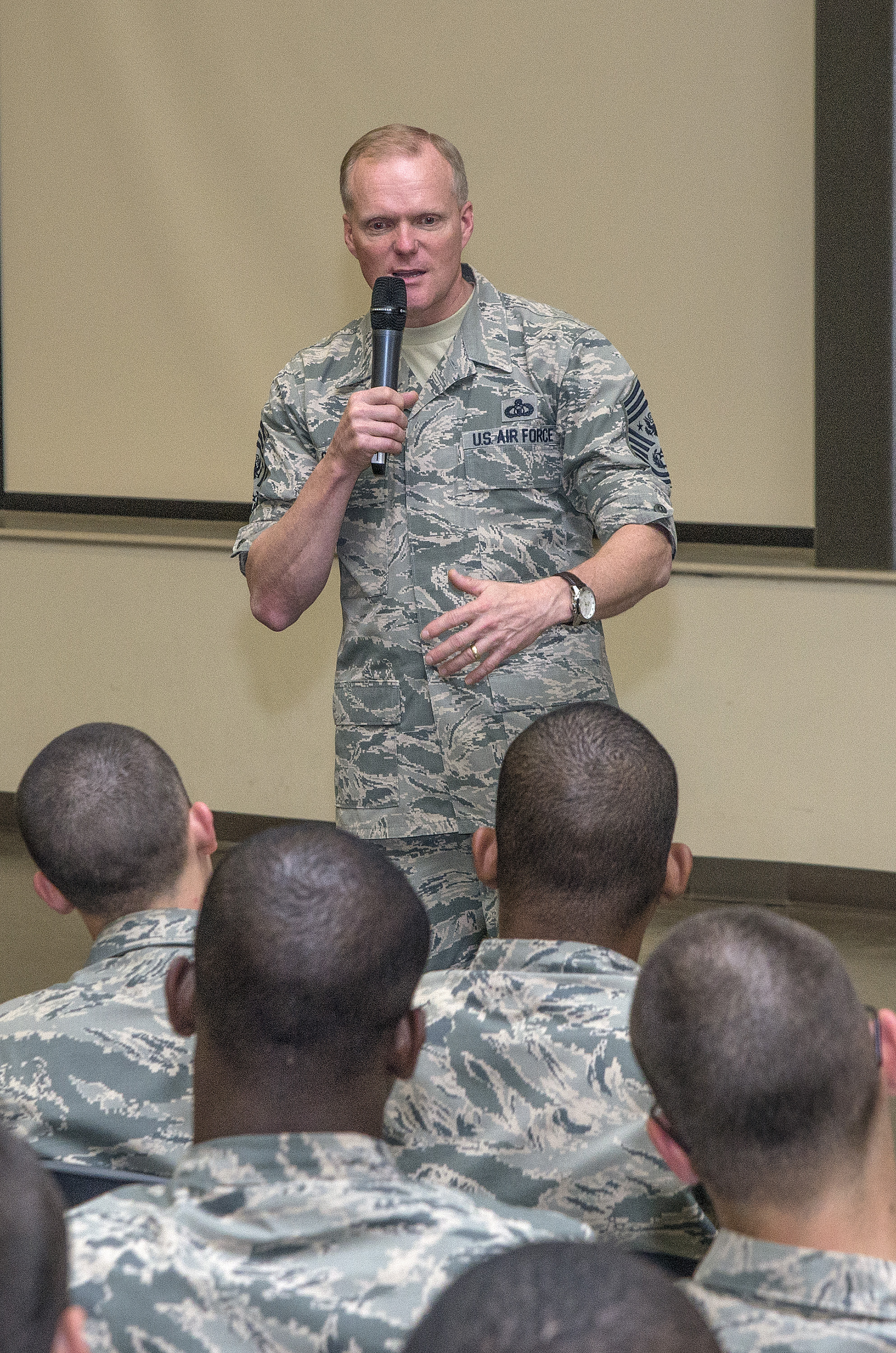 Chief Master Sgt. of the Air Force James A. Cody addresses the first ...