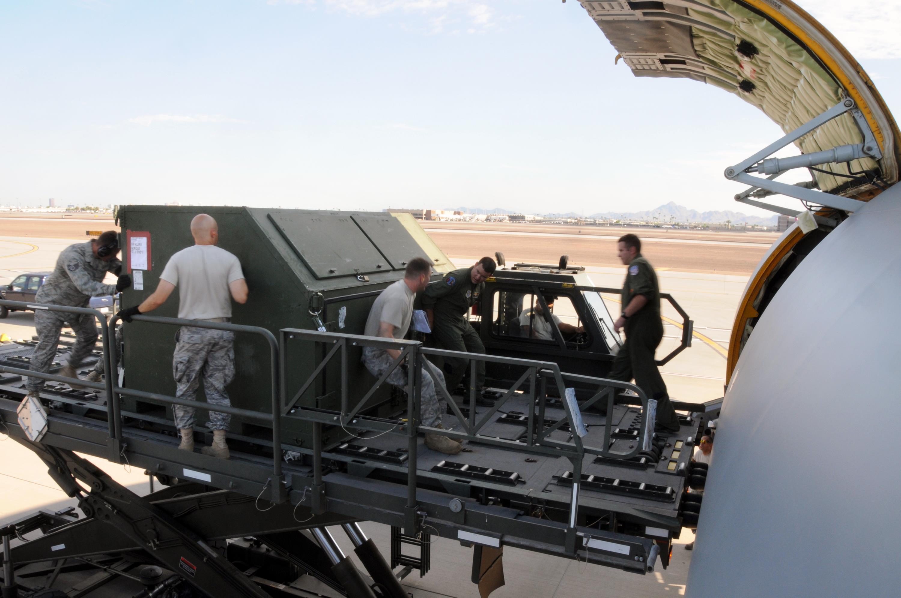 Members of the 161st Aerial Port Flight of the Arizona Air National Guard