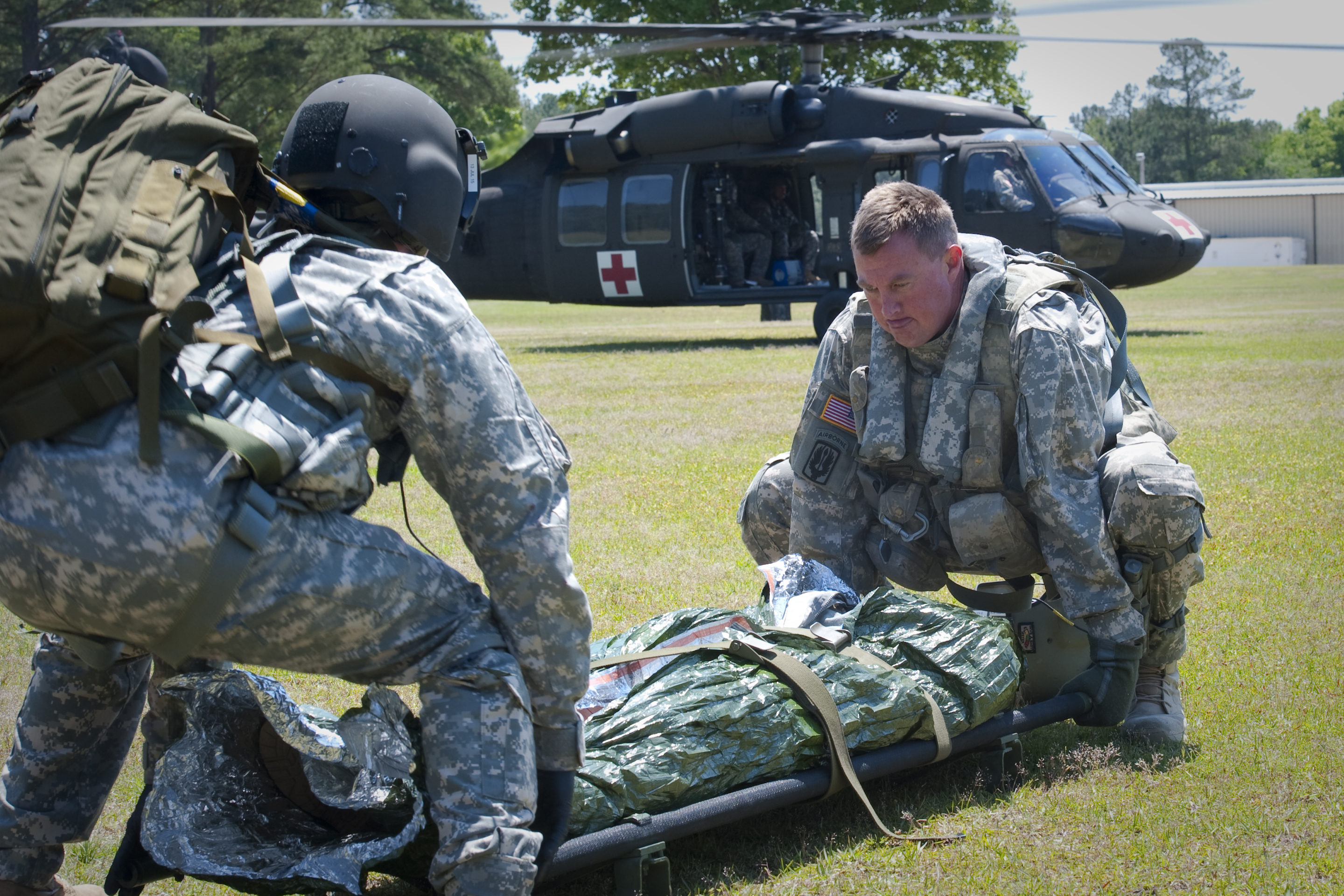 South Carolina Army National Guard Spc. Chris Harrelson prepares to ...