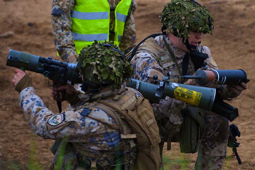 A soldier assigned to the 1st Infantry Battalion, Latvian Land Forces ...