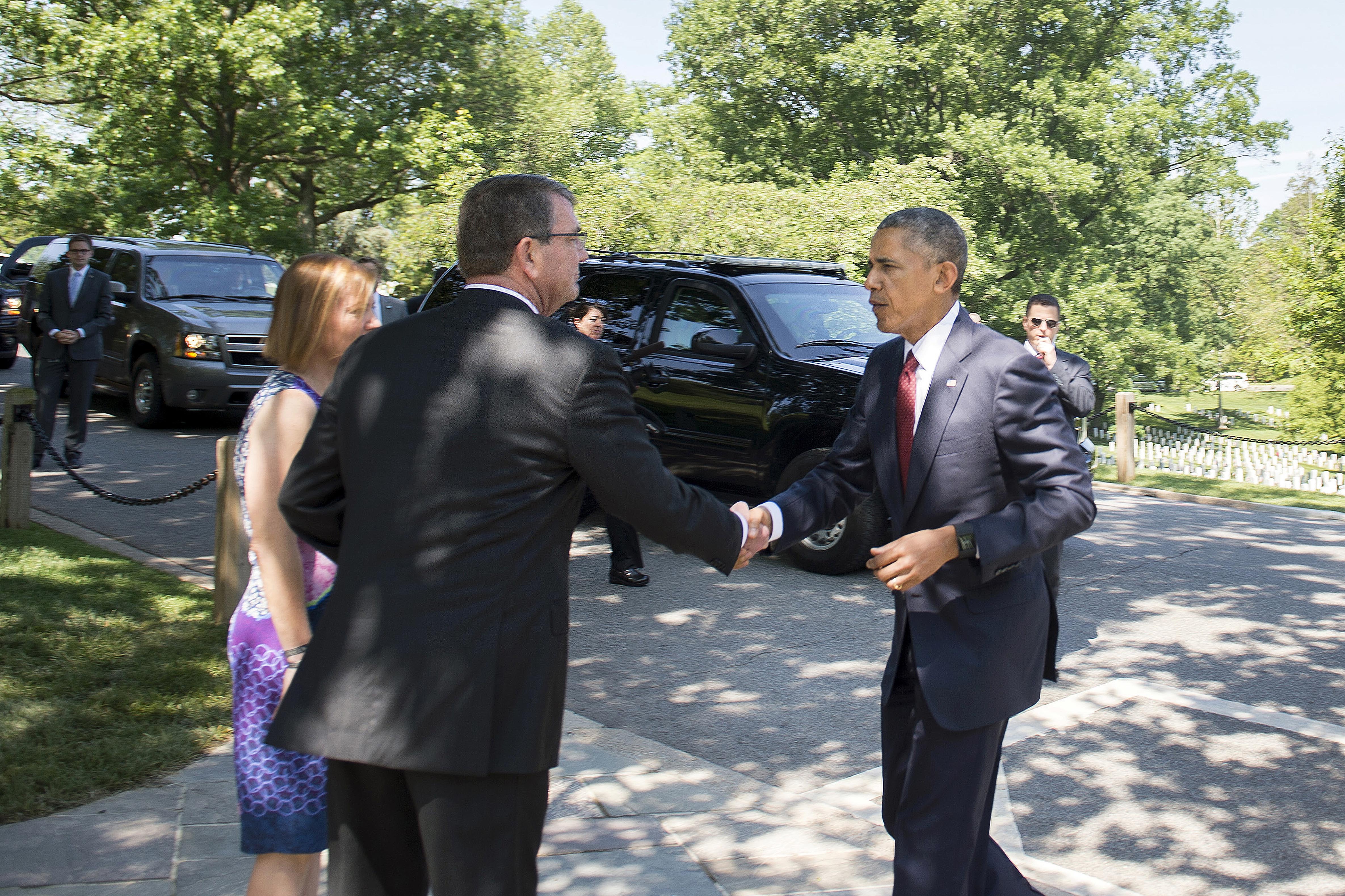 Defense Secretary Ash Carter and his wife, Stephanie, greet President ...