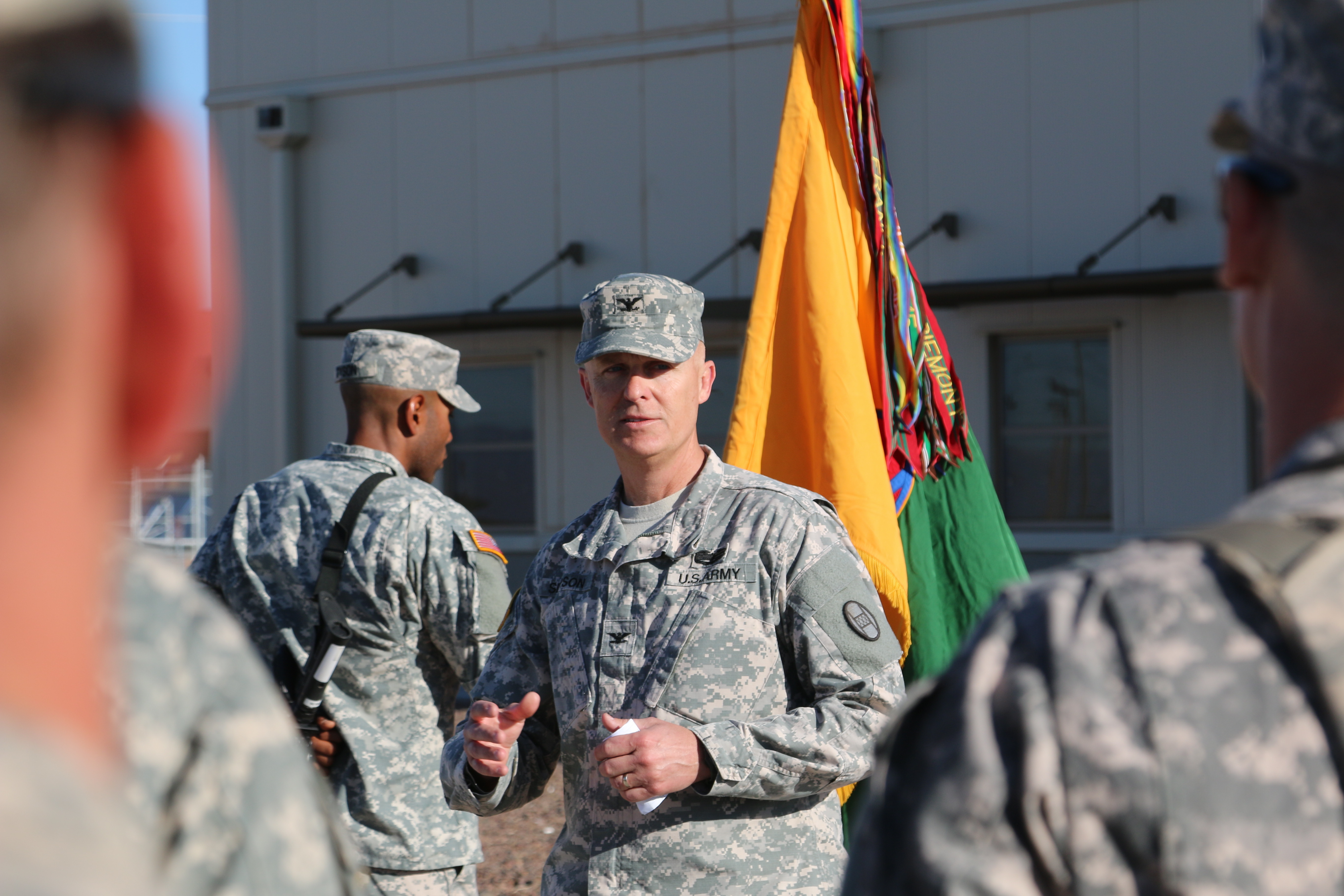 Army Col. Vernon Simpson addresses soldiers during a Memorial Day ...