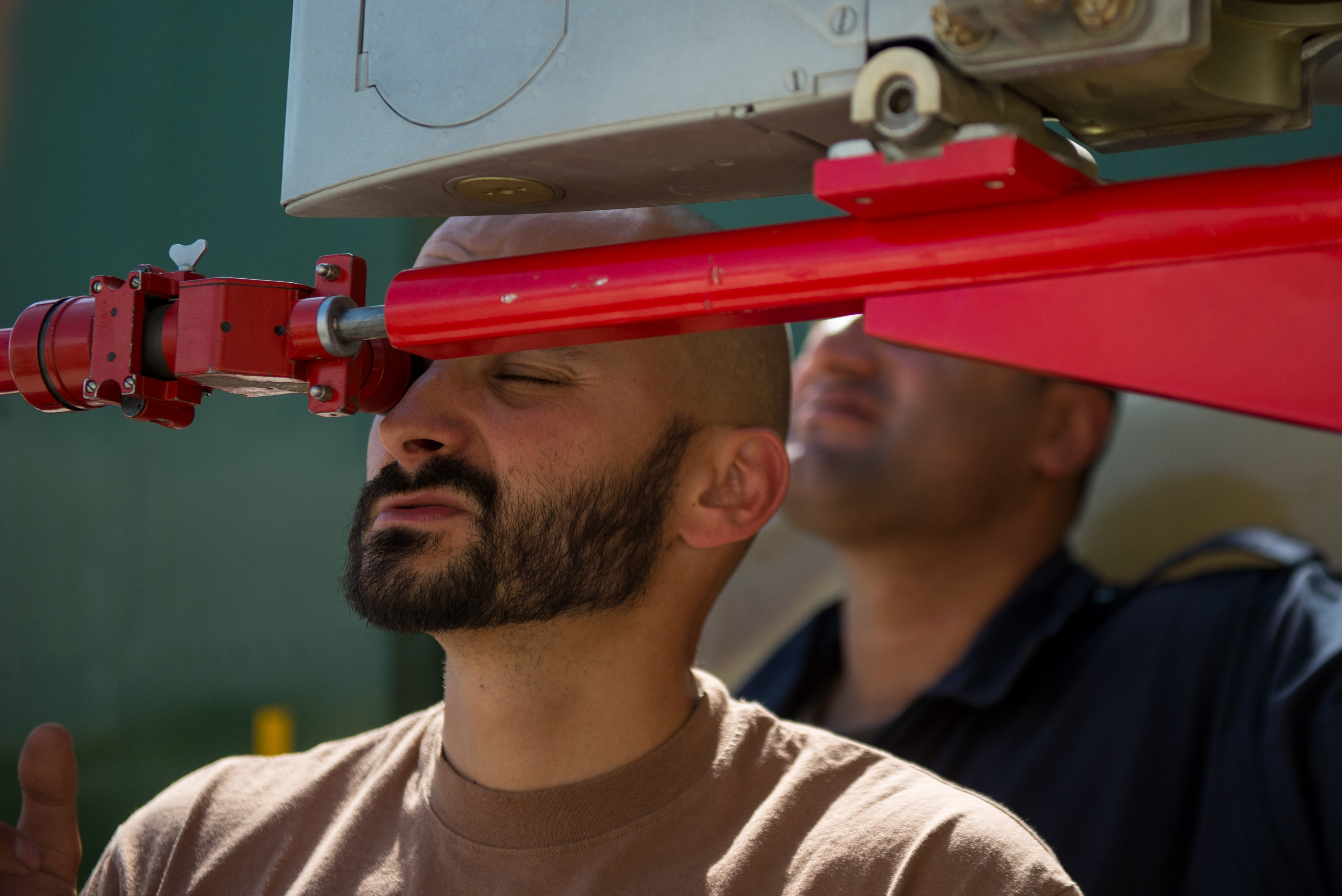 Czech Air Force Ensign Peter Krajcovic tests a prototype boresight rack ...
